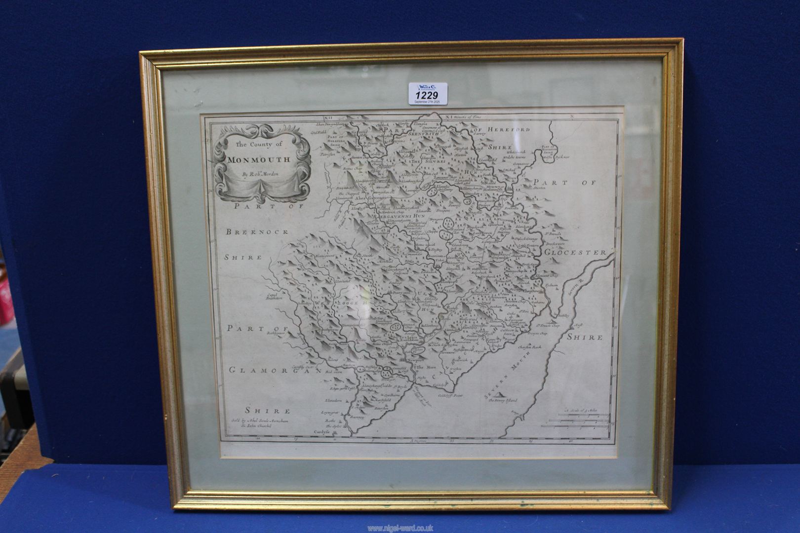 A framed and glazed uncoloured Map of Monmouthshire, by R. Morden, 1722 ...