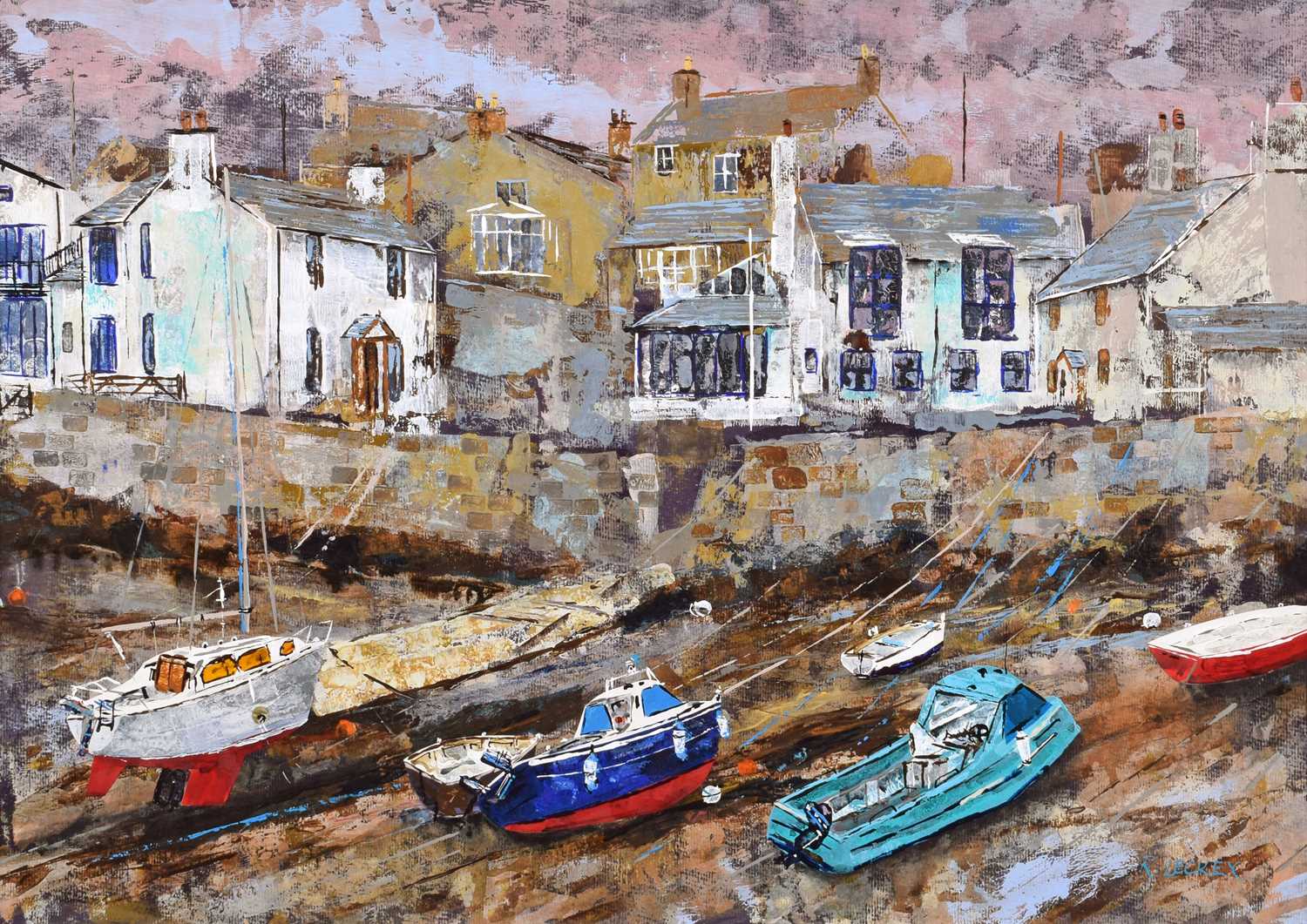 Rob Leckey (British 20th/21st century) "Low Tide at Cemaes Harbour ...