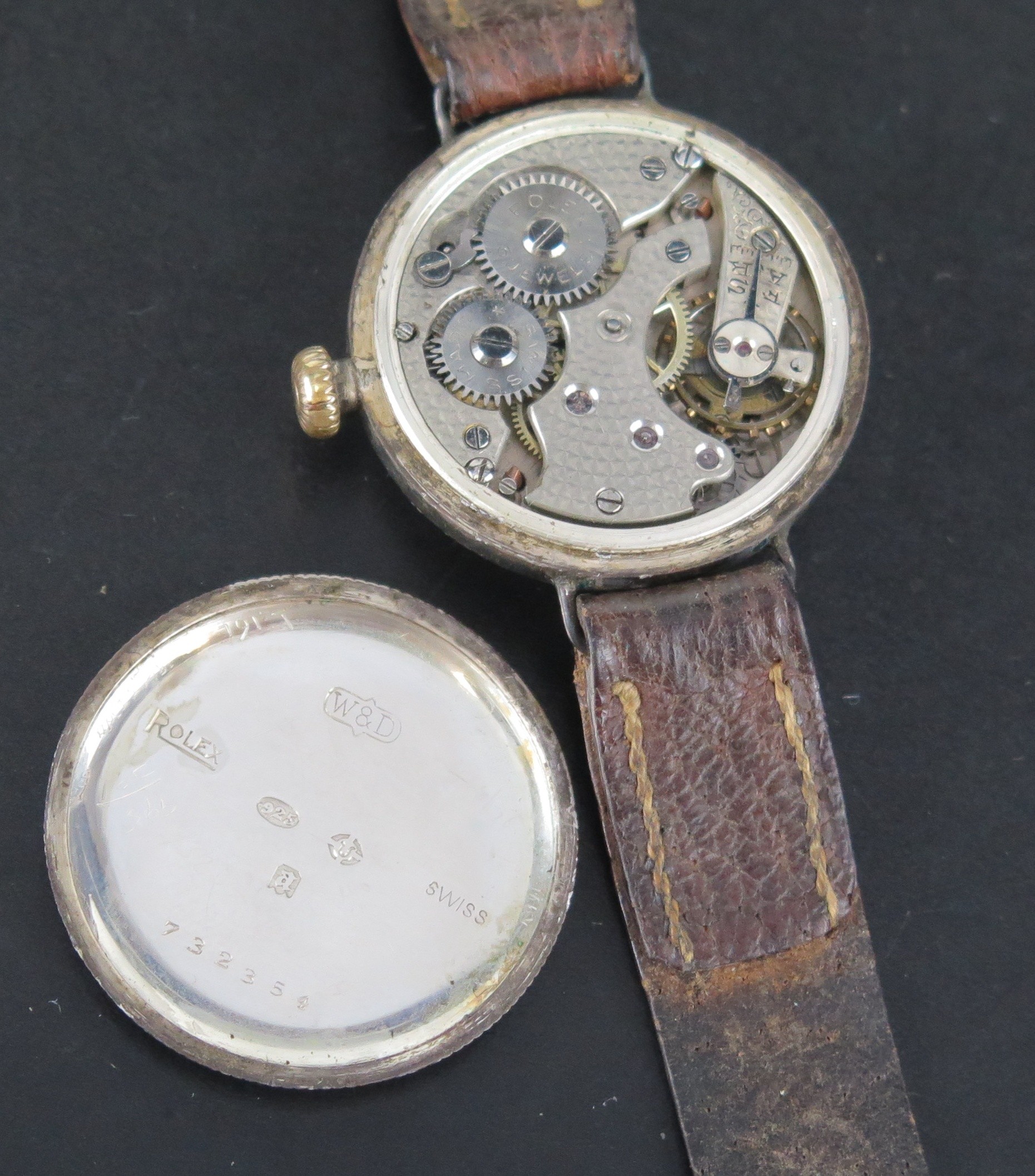 ROLEX Silver Cased Trench Watch, 30mm case, back engraved 732354, ROLEX ...