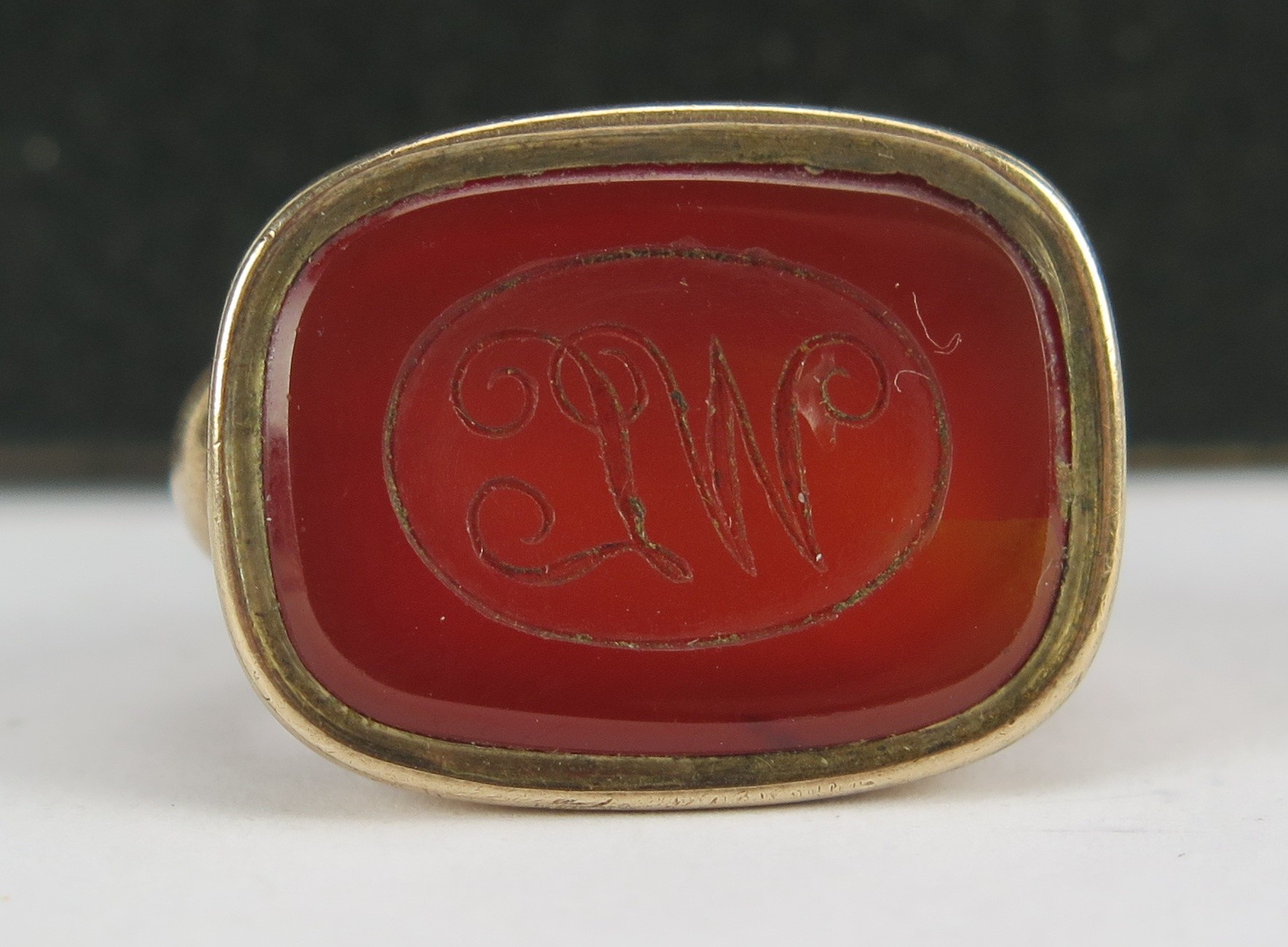 19th century carnelian fob seal in a precious yellow metal setting ...