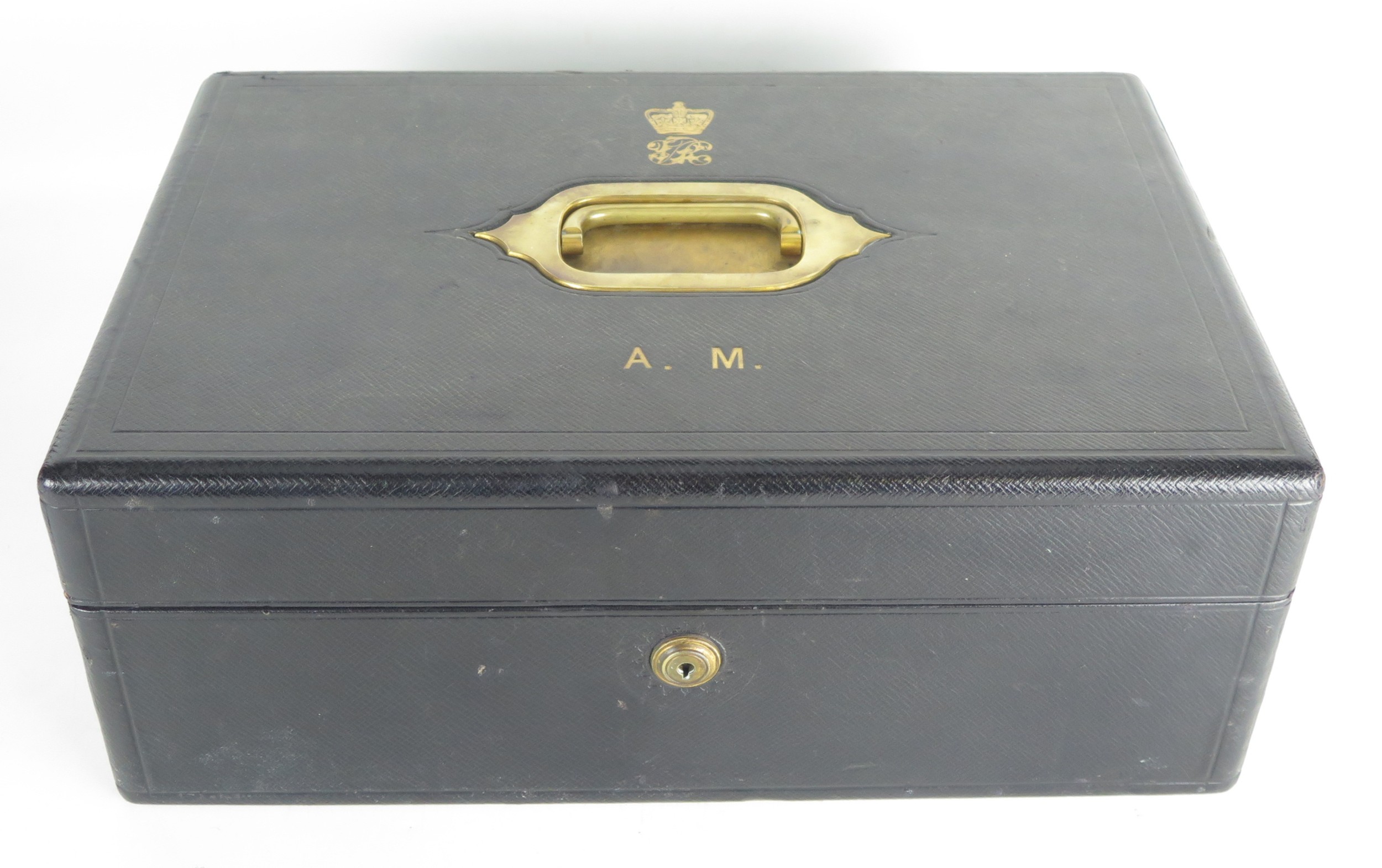 A Victorian Moroccan leather bound ministry dispatch box with locked ...