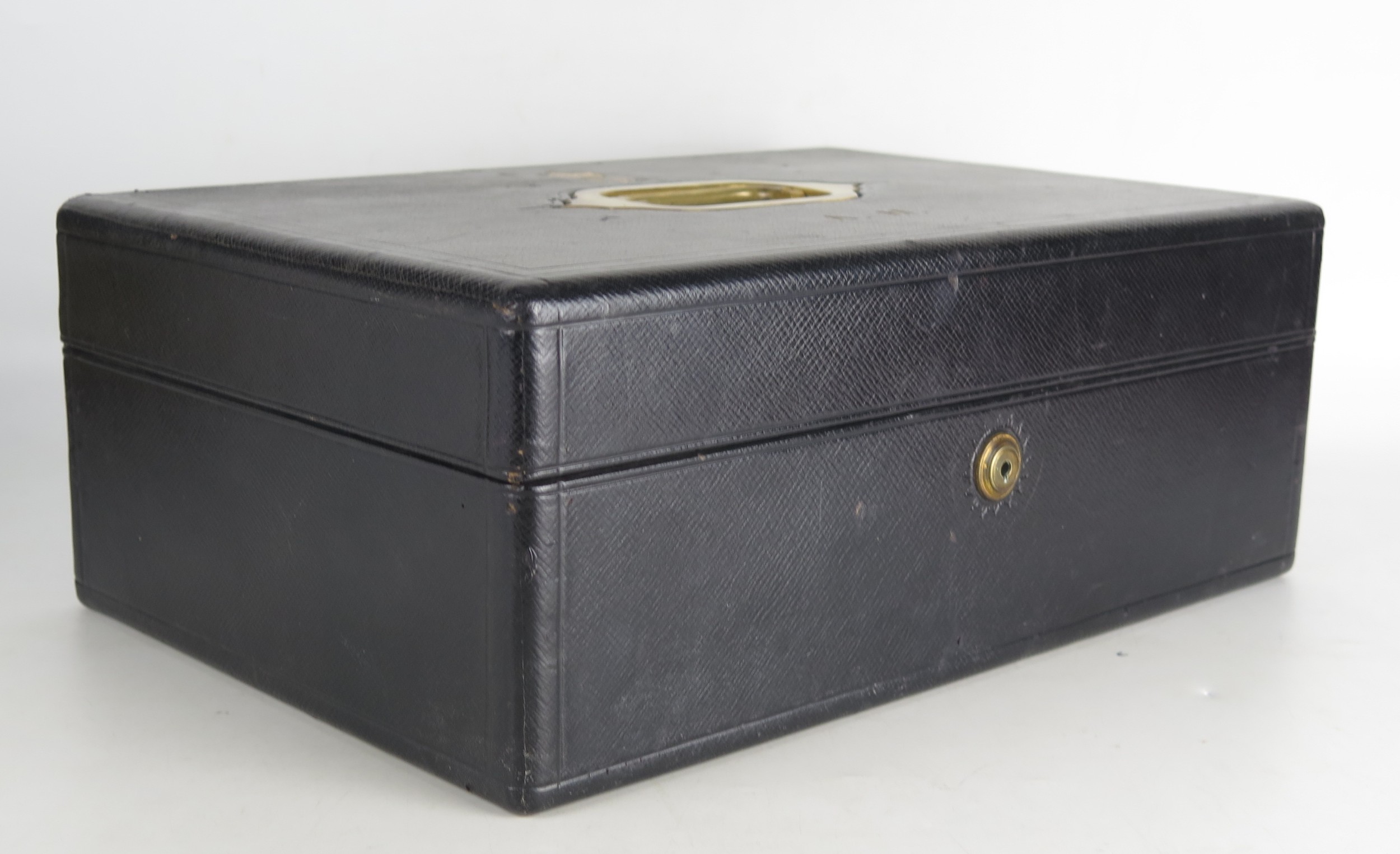 A Victorian Moroccan leather bound ministry dispatch box with locked ...