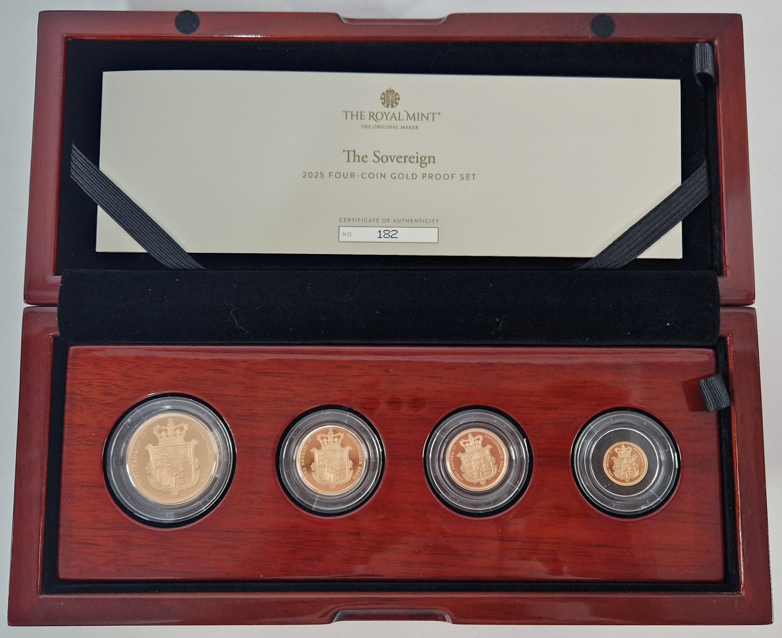 A 2025 four coin gold proof sovereign set, The Royal Mint, 182/350, to ...