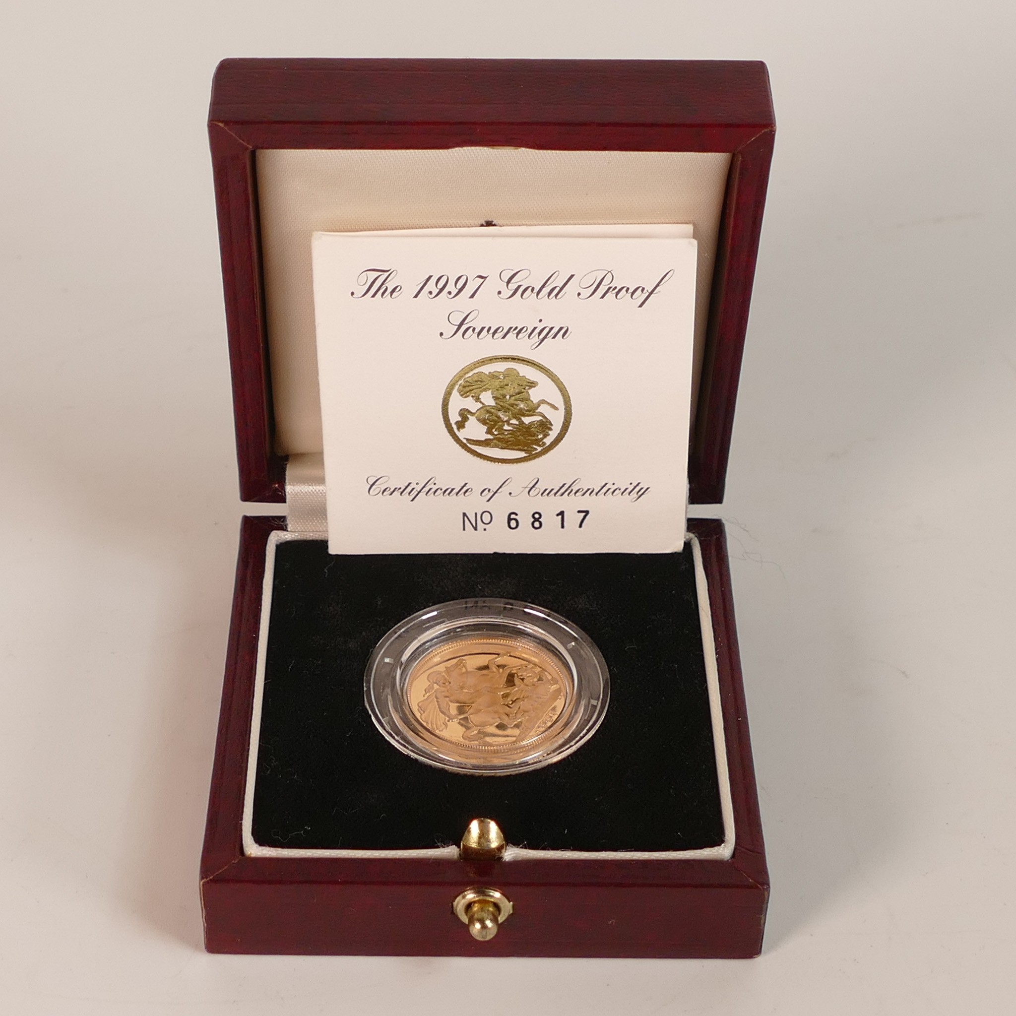 Royal Mint Gold FULL proof Sovereign, dated 1997, boxed with certificate.