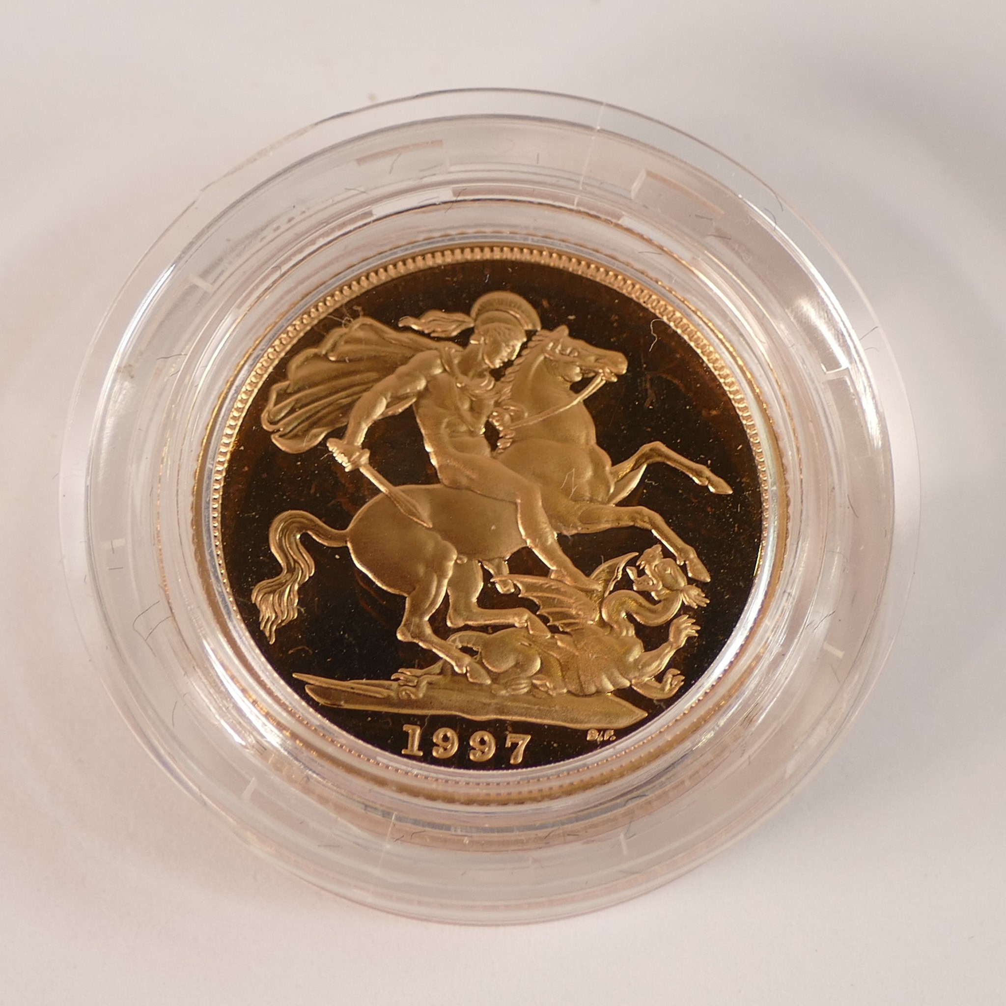 Royal Mint Gold FULL proof Sovereign, dated 1997, boxed with certificate.