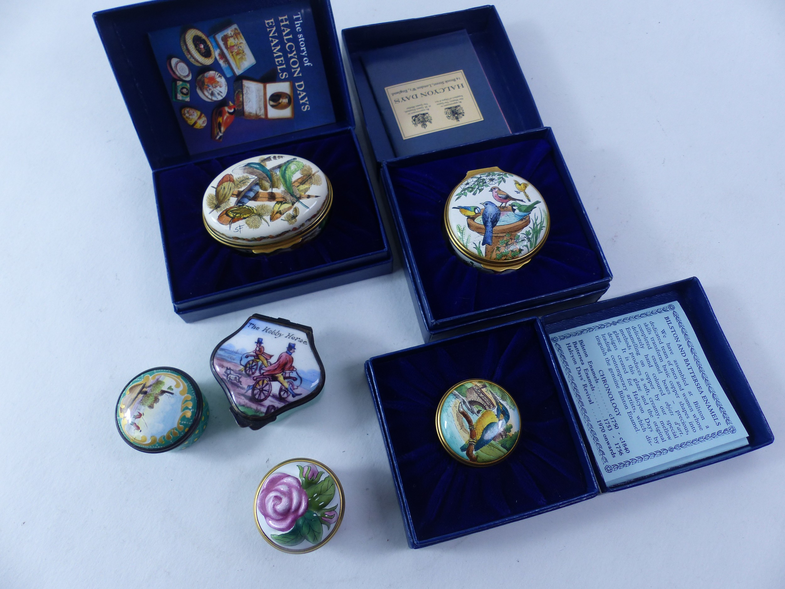 Six Halcyon enamelled pill boxes to feature designs, 'The Hobby Horse ...