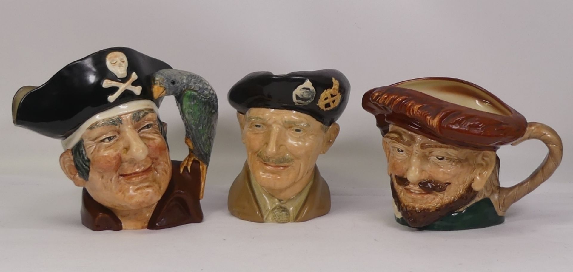 Three large Royal Doulton character jugs to include Long John Silver ...