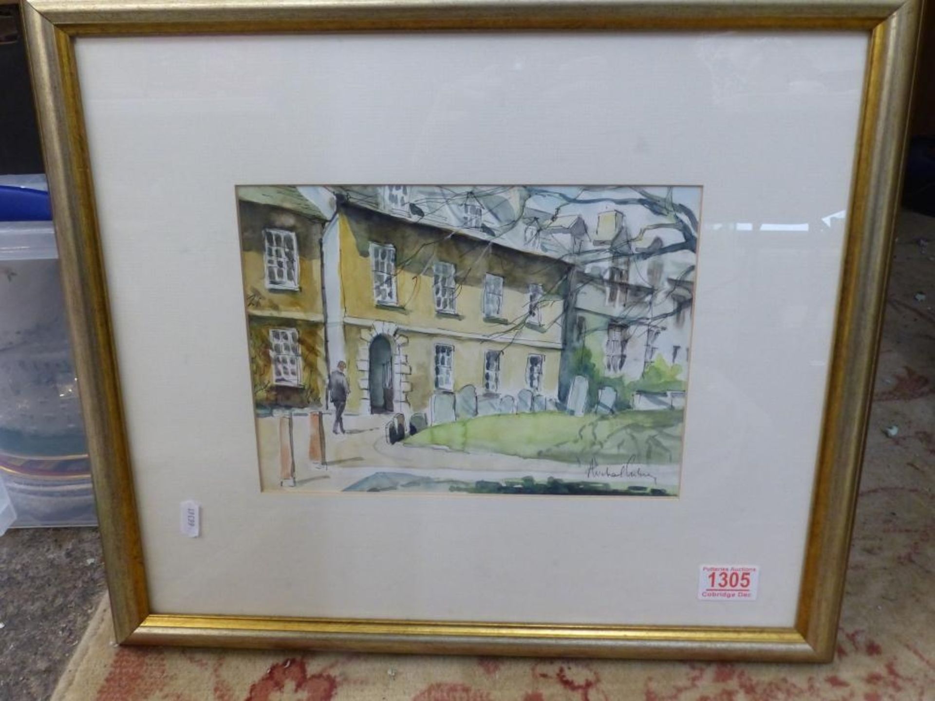 Michael Aubrey framed and glazed pen and wash, In the Churchyard ...
