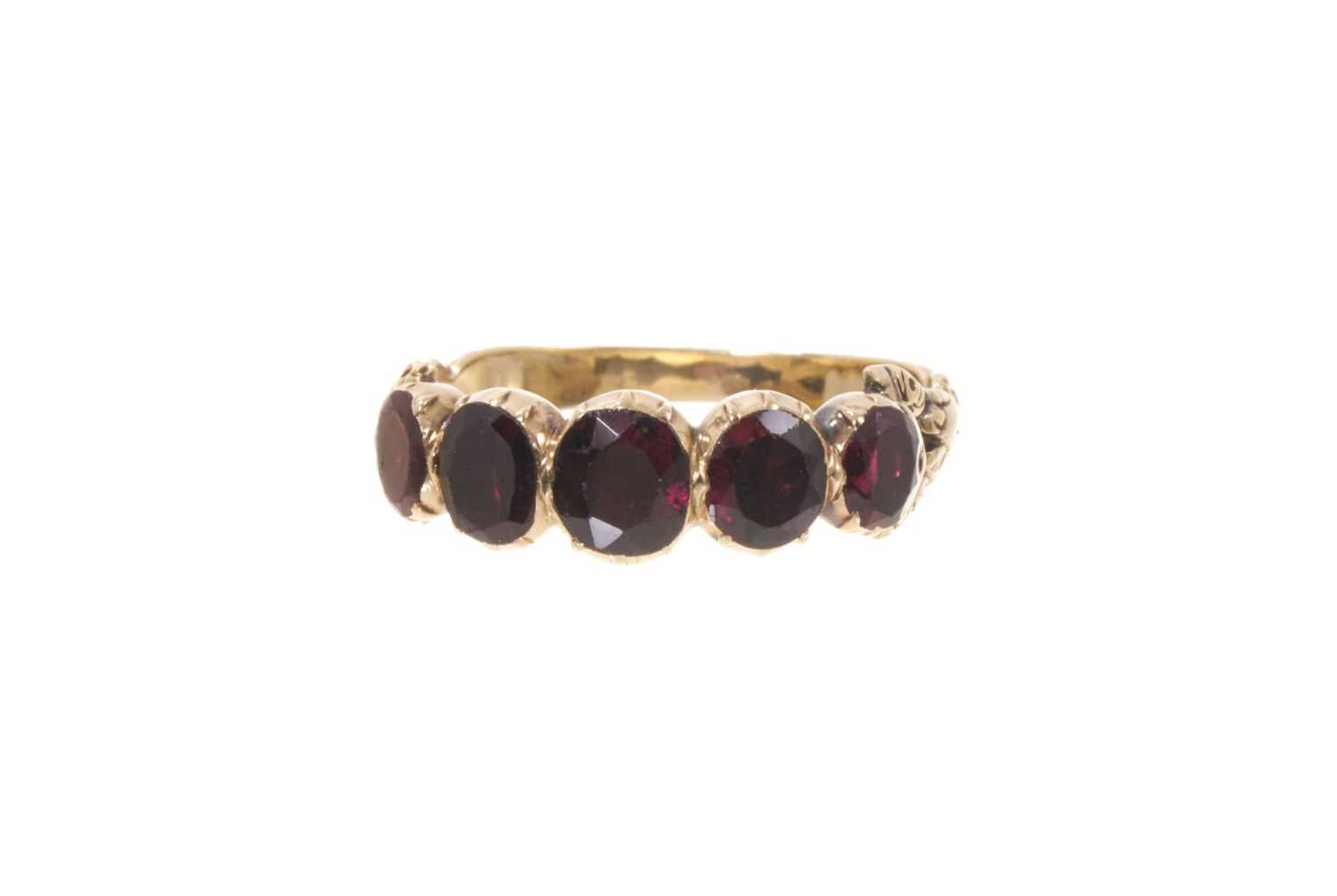 Georgian garnet five stone ring with five oval mixed cut garnets in ...