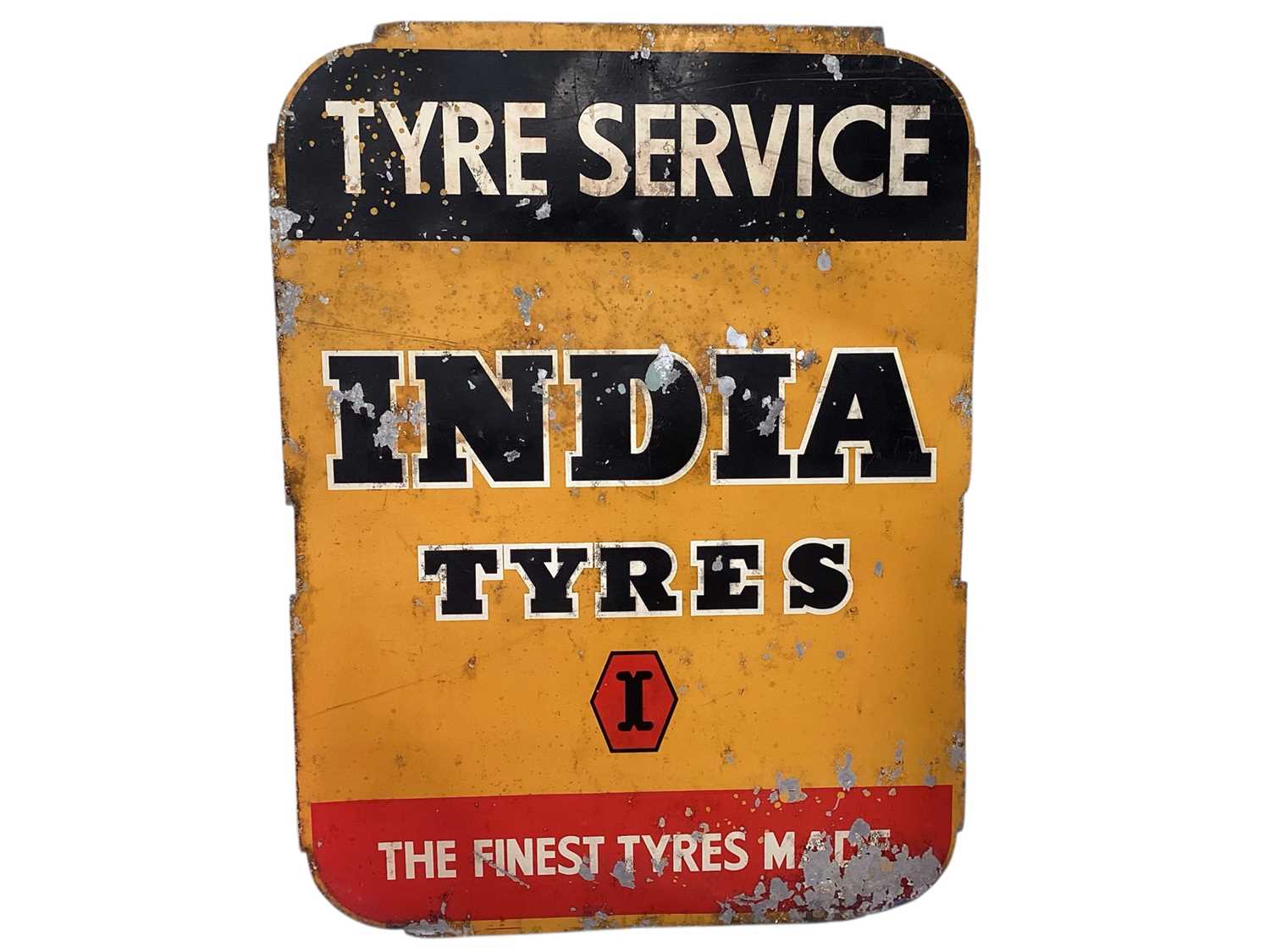 India Service Tyres double sided advertising sign, 60.5 x 45.5cm.