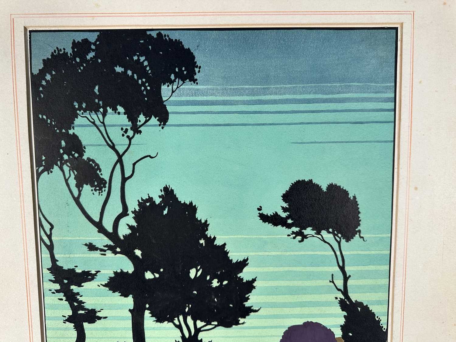 Attributed to Sylvan G. Boxsius (1878-1941) hand-coloured woodcut over ...