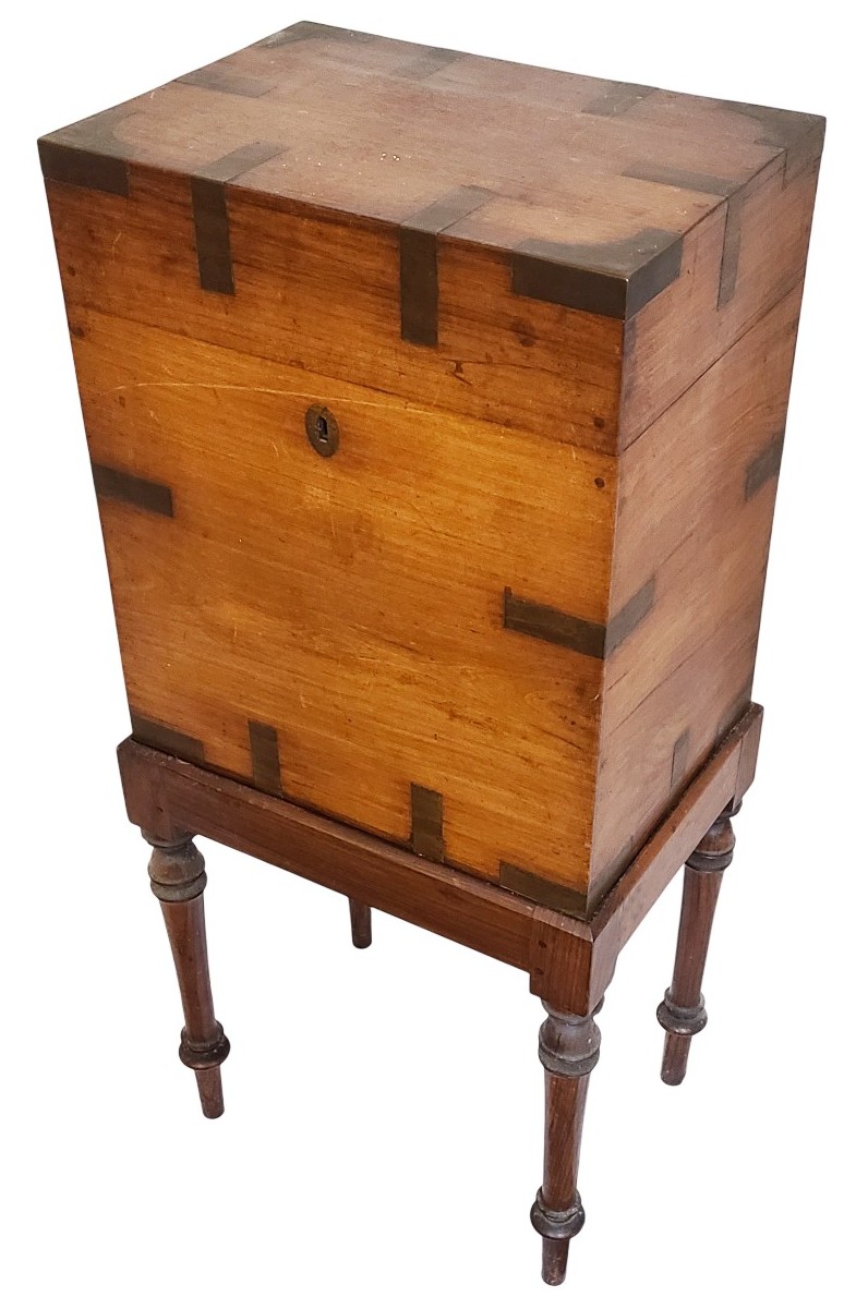 A 38cm 19th Century brass bound hardwood campaign style cellarette with ...