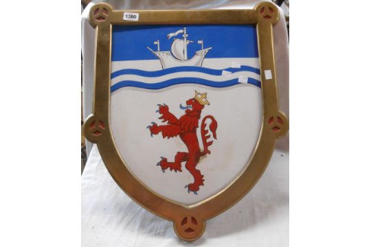 An enamel railway headboard crest depicting the Devon coat of arms, set ...