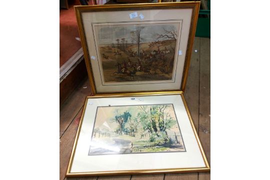 †Peter Carter: a framed watercolour, depicting tree lined road - signed ...