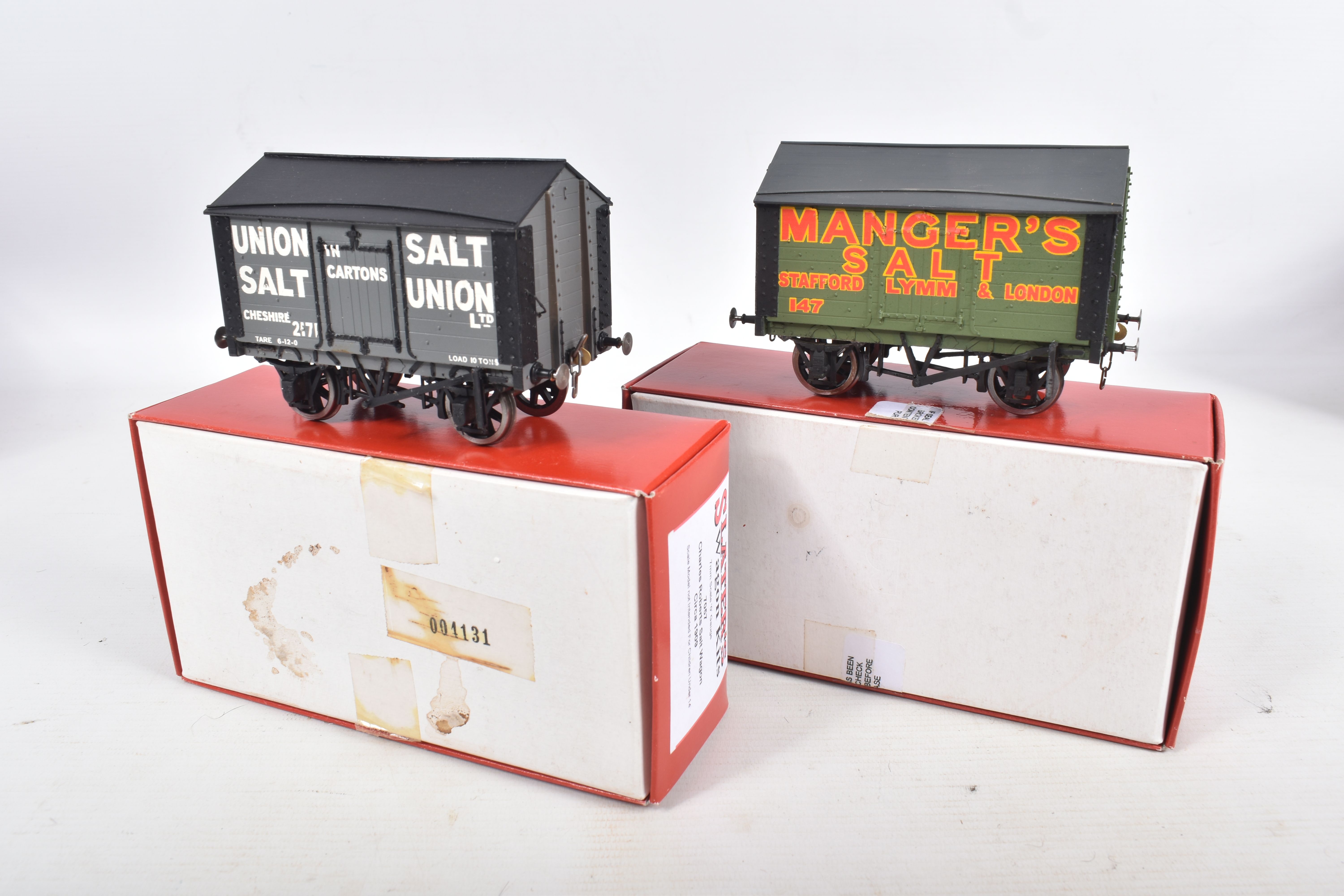 A COLLECTION OF BOXED CONSTRUCTED SLATERS O GAUGE SALT WAGON KITS, all ...