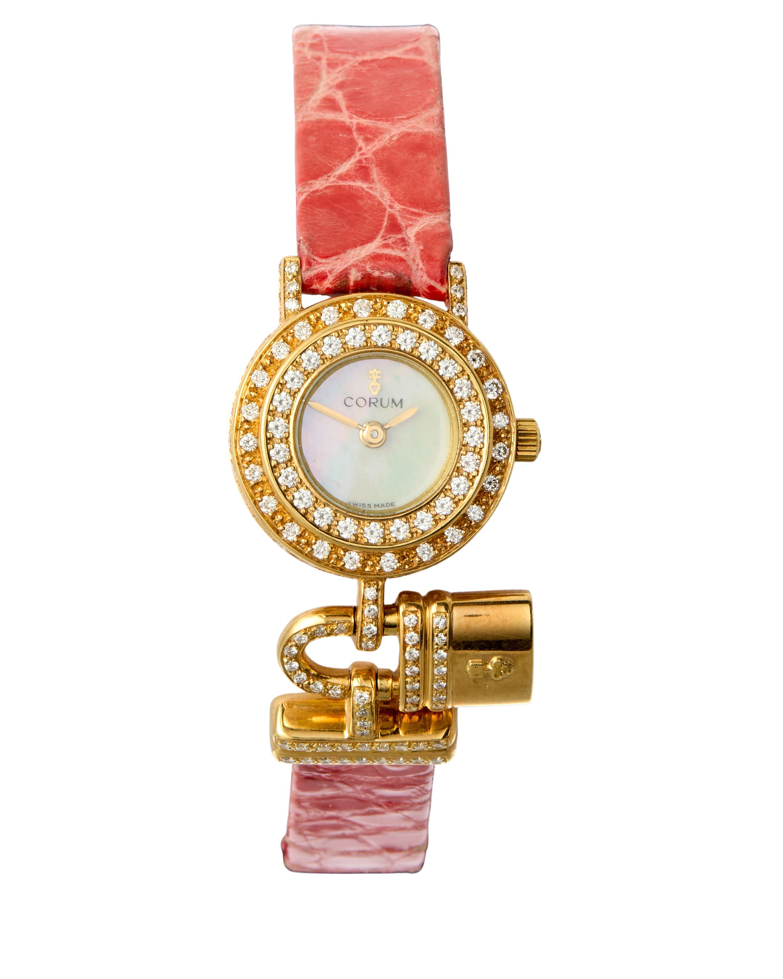 Corum. An 18ct gold diamond set quartz wristwatch Reference 24.141.65 ...