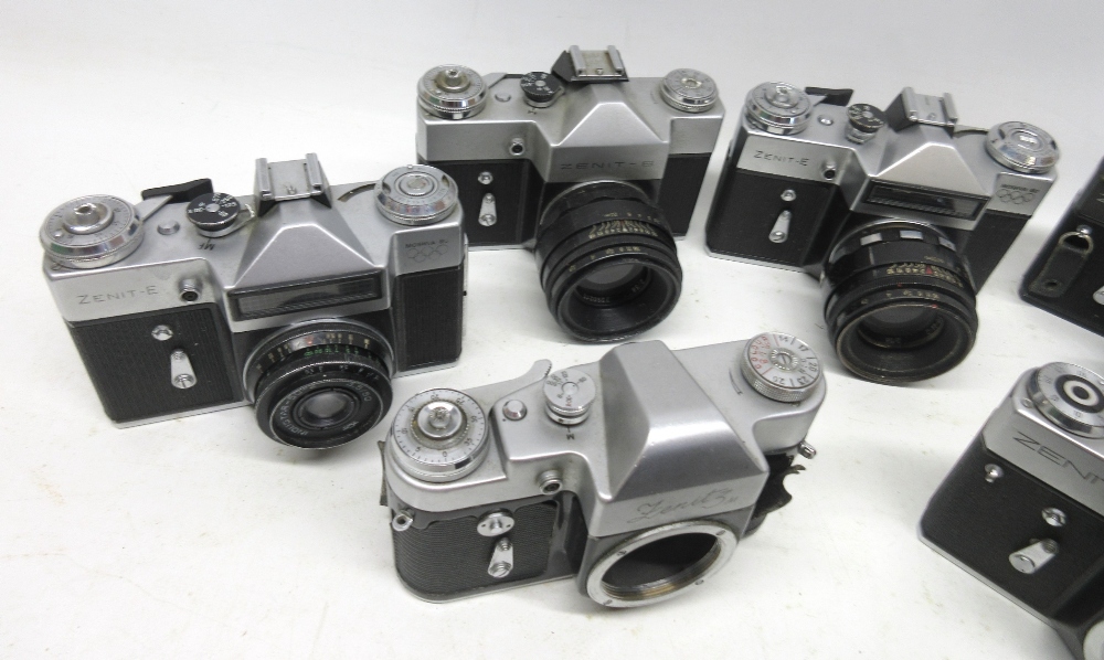 Eight Soviet Zenit film cameras, including Zenit EM 1980 Moscow ...
