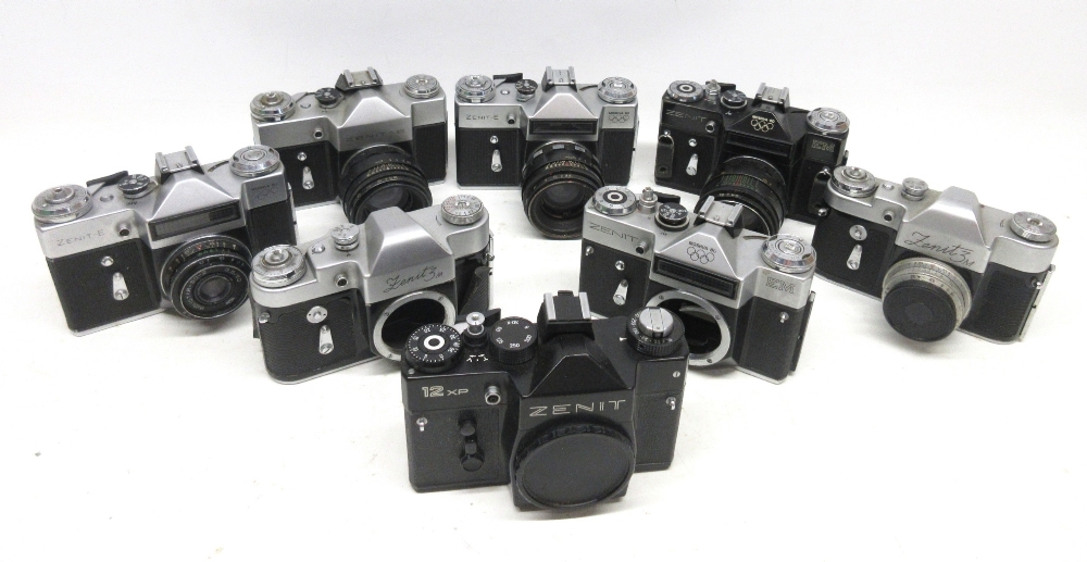 Eight Soviet Zenit film cameras, including Zenit EM 1980 Moscow ...