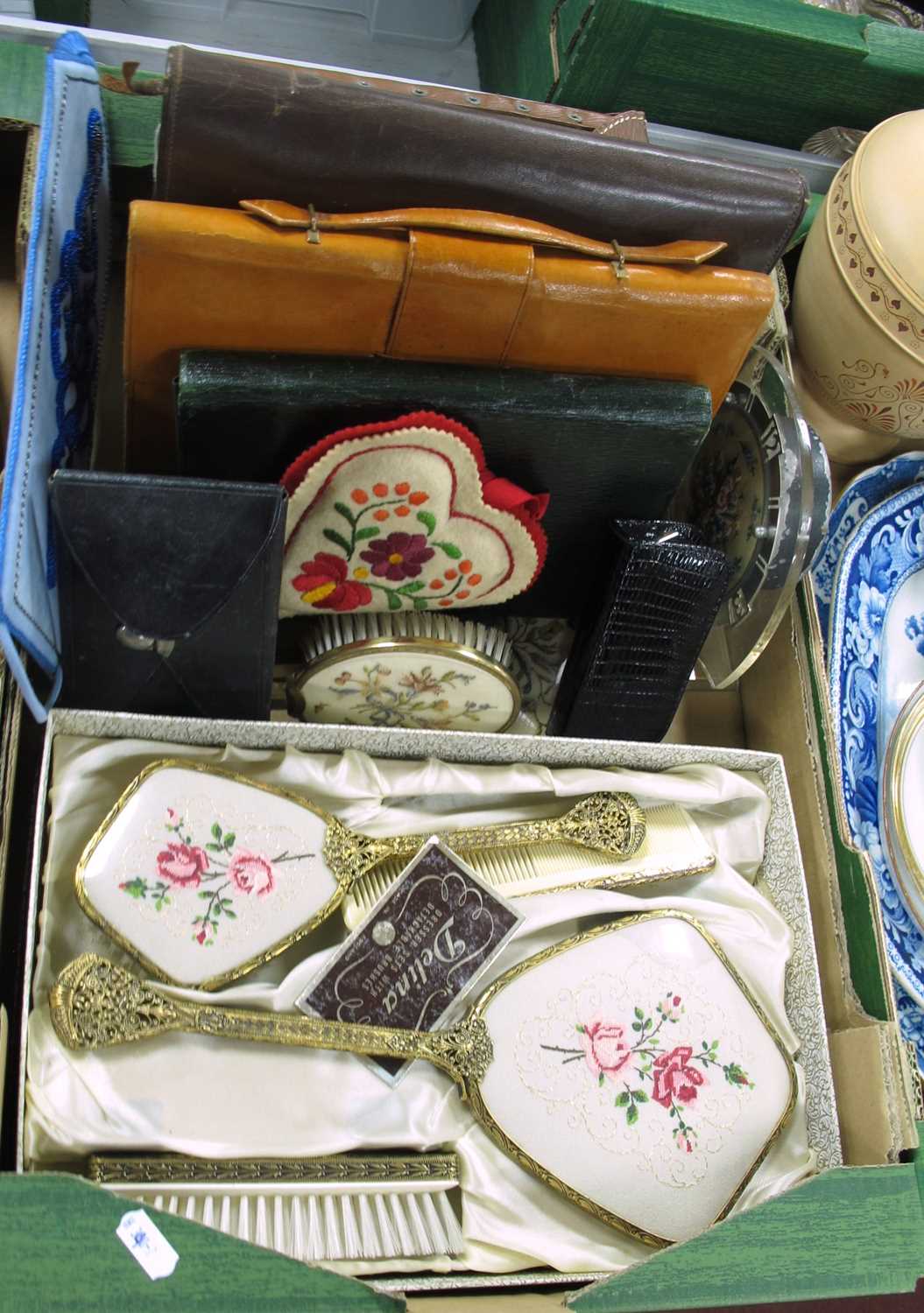 'Delina' Embroidered Dressing Table Set, (boxed), gents leather-cased ...