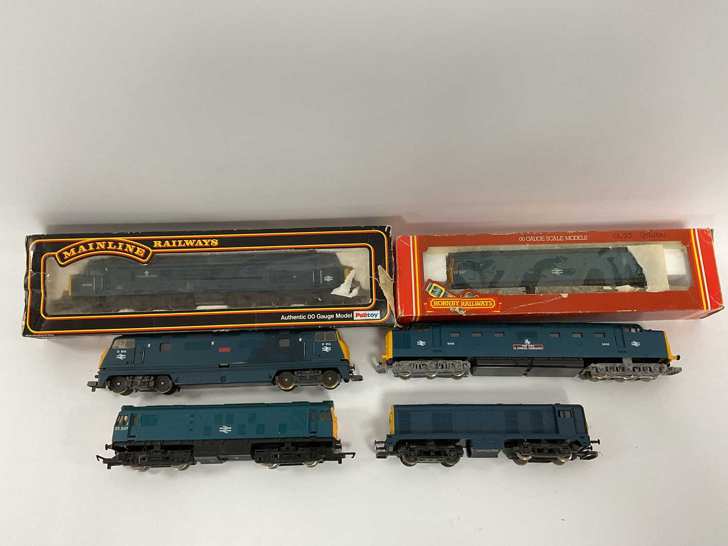 Six 00 gauge BR blue diesel locomotives: a boxed Mainline "Peak" class ...