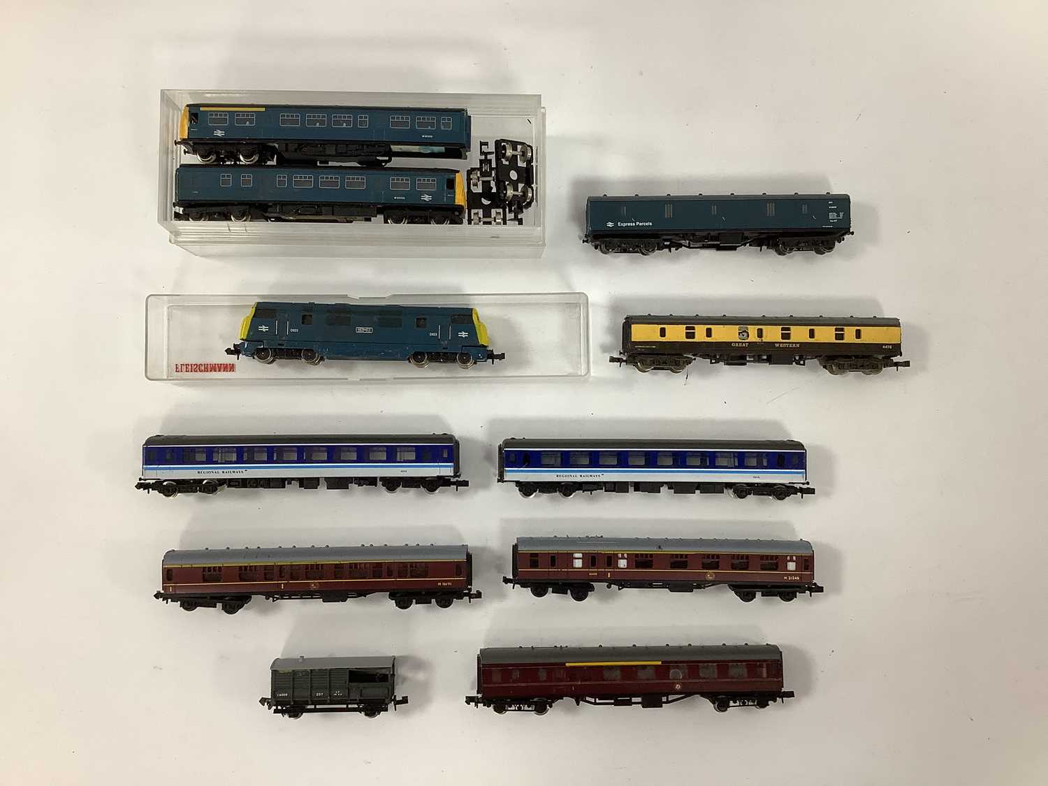 A Minitrix 'N' Gauge Warship Class Diesel, in BR blue, together with a ...