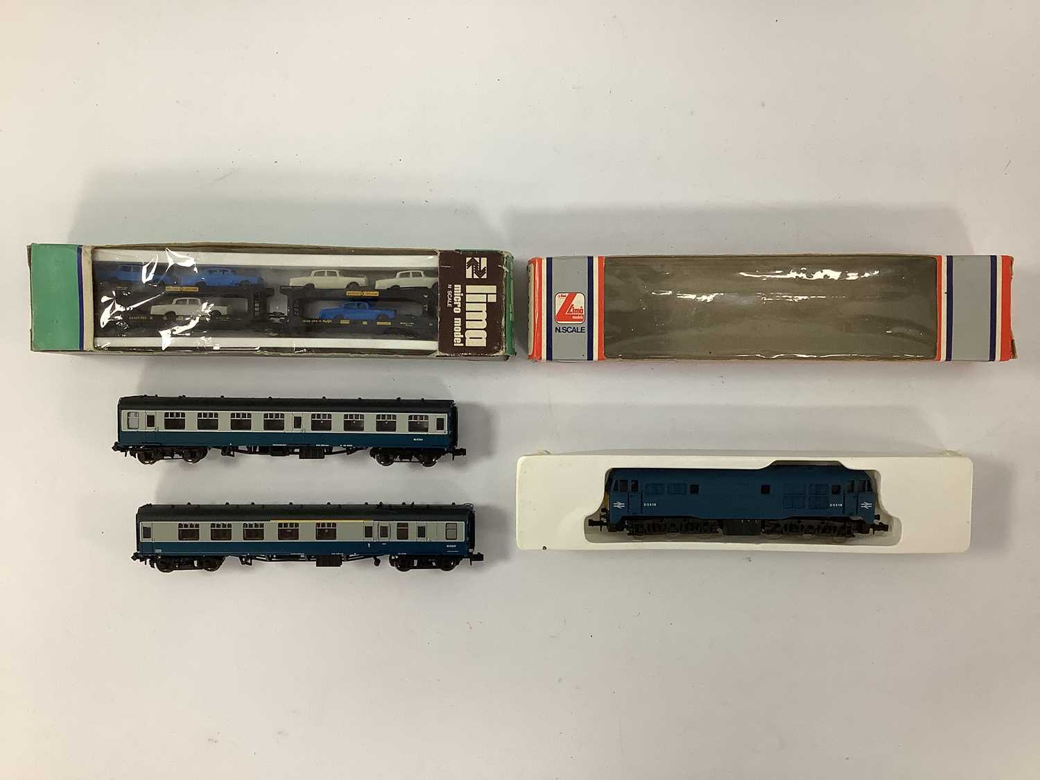 An N gauge BR blue motor-rail train comprising a boxed Lima Class 31 ...