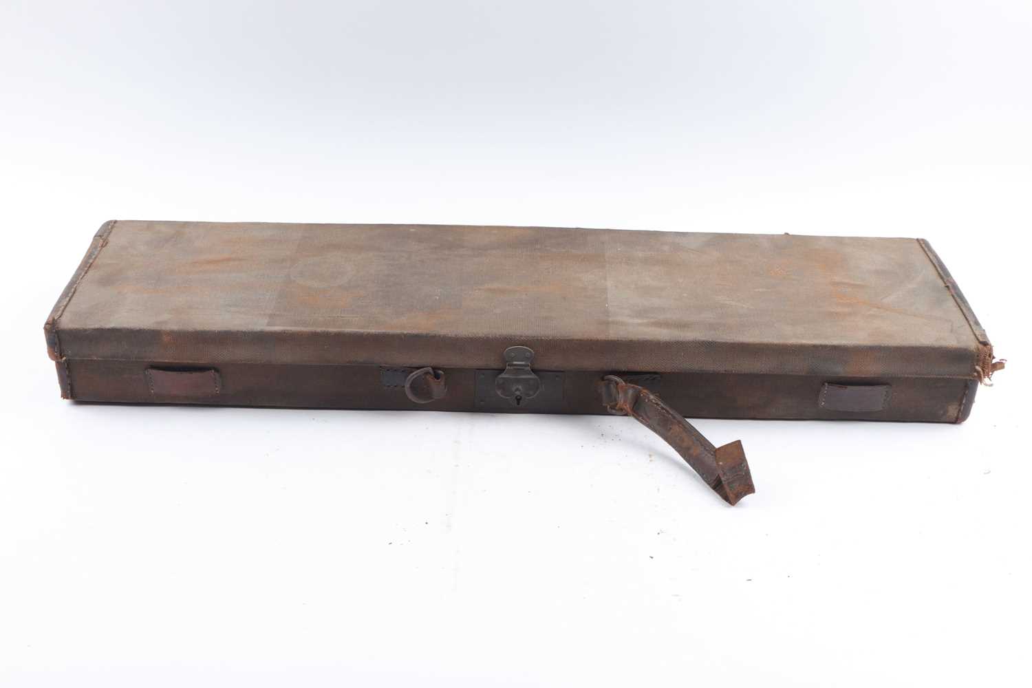 Canvas and leather gun case for restoration, fitted for 30 ins barrels ...