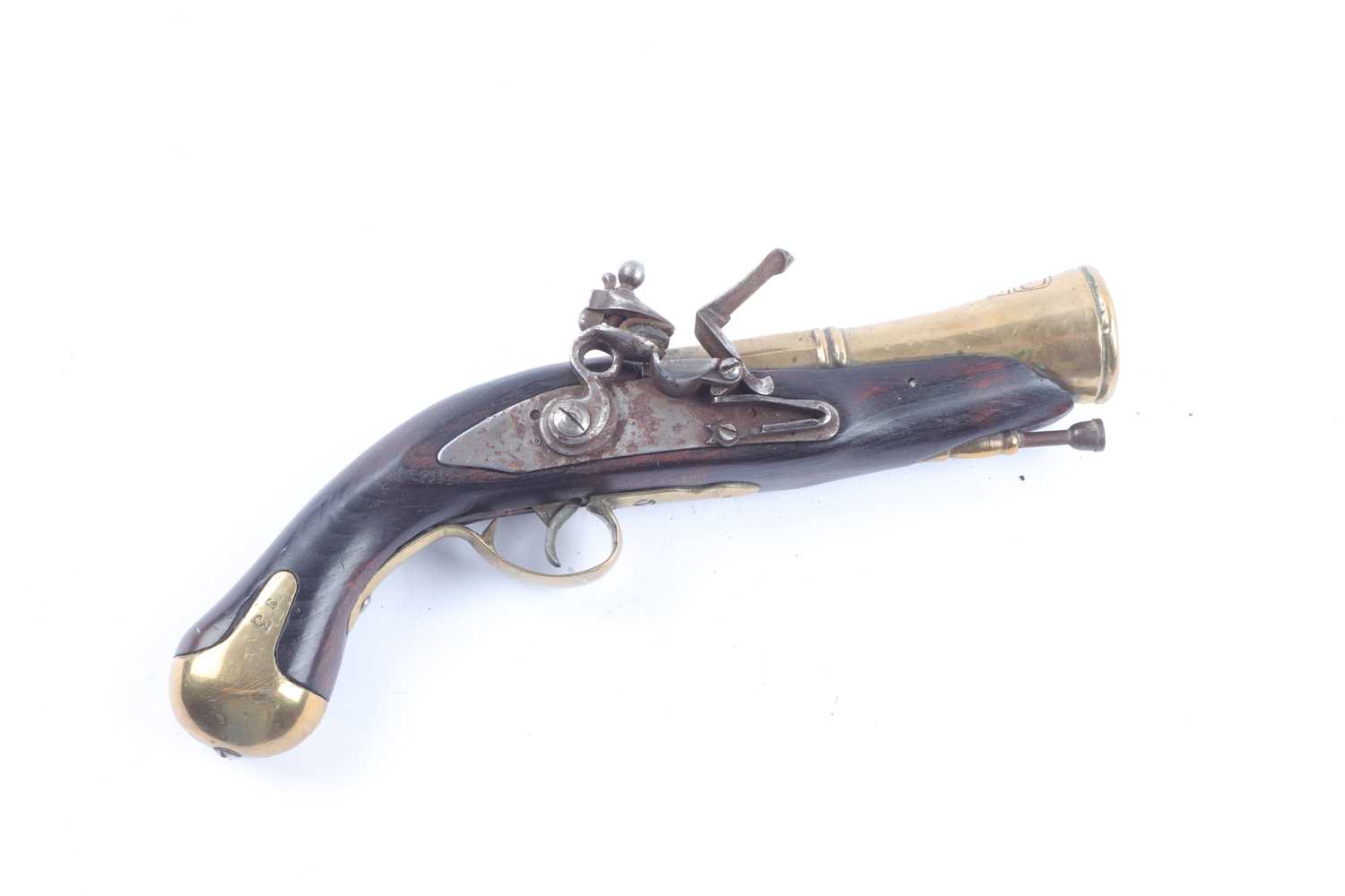 (S58) Late 18th C Flintlock Blunderbuss Pistol, with full stocked brass ...