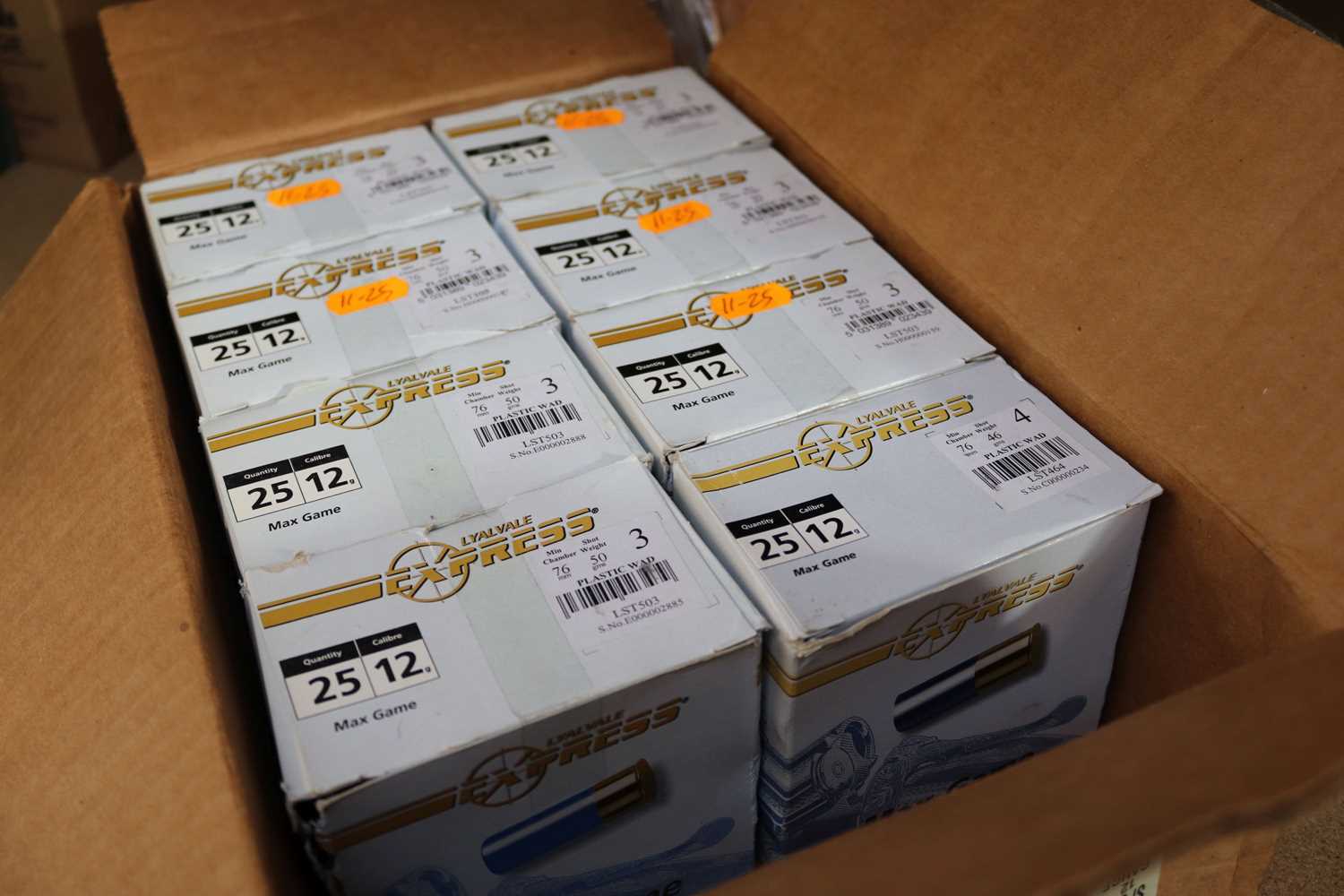 S2) 200 x 12 bore Lyalvale Express Max Game 46gr No.4 shot plastic wad ...