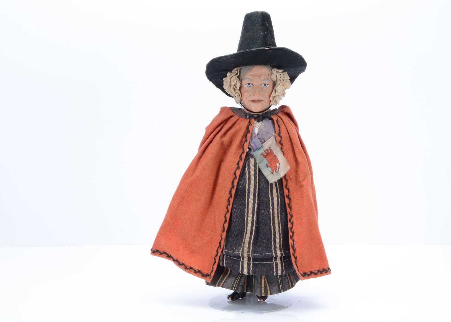 A late 19th century German composition Welsh doll, with blue painted ...
