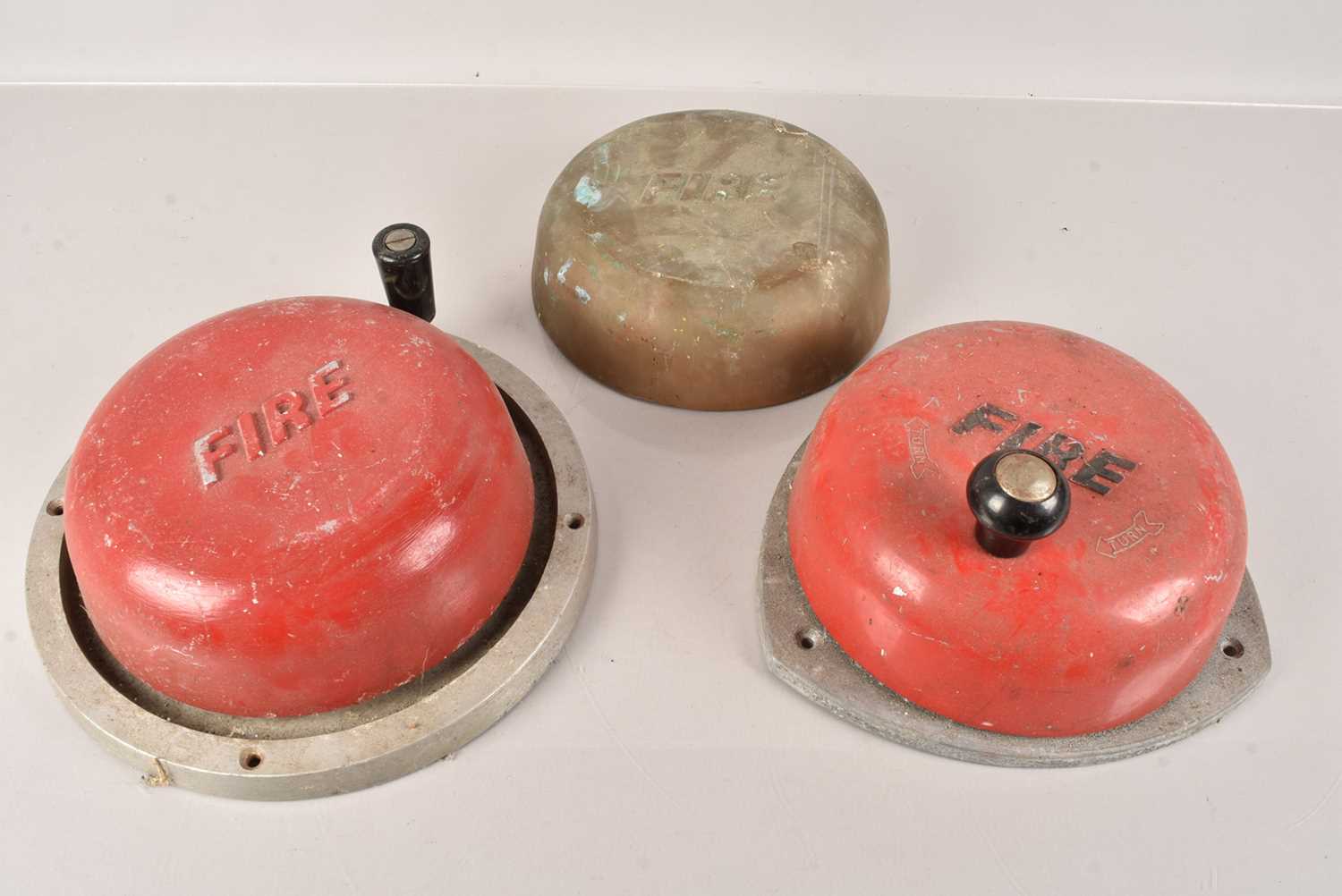 Two Vintage Hand Wind Fire Alarms, in red with wall mounts, together ...