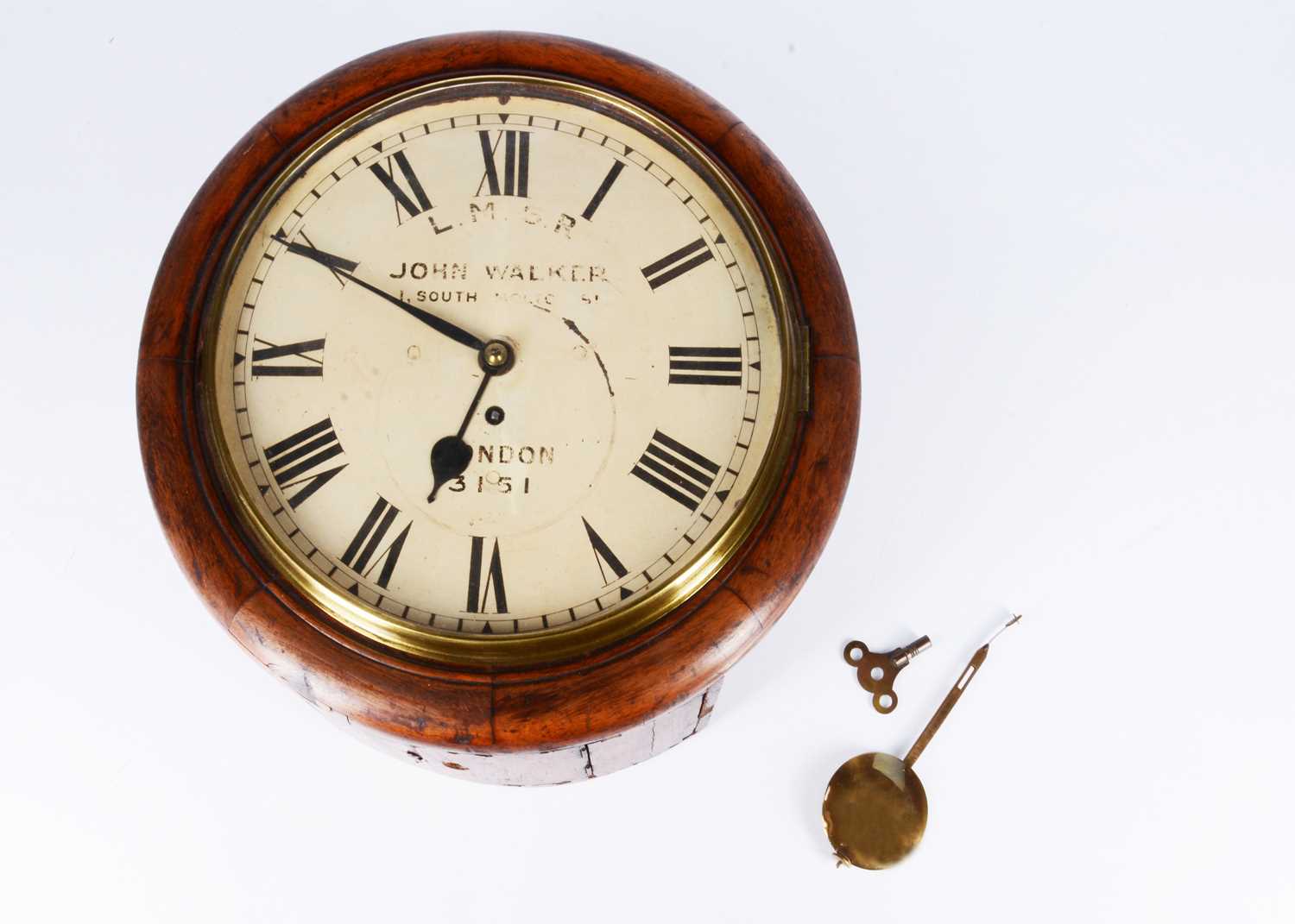 LMSR Station Fusee Wall Dial Clock, late Victorian mahogany cased with ...