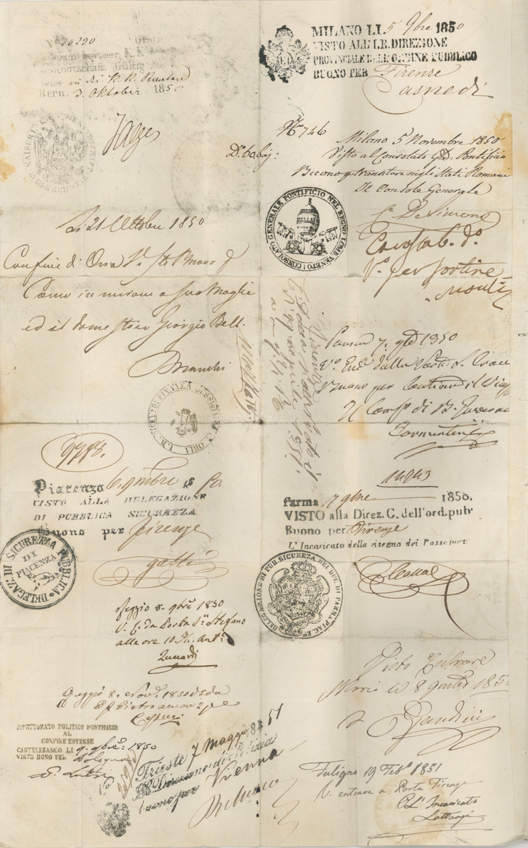 19TH CENTURY PASSPORT OF EDWARD BEARCROFT, Linen backed passport, 1850 ...