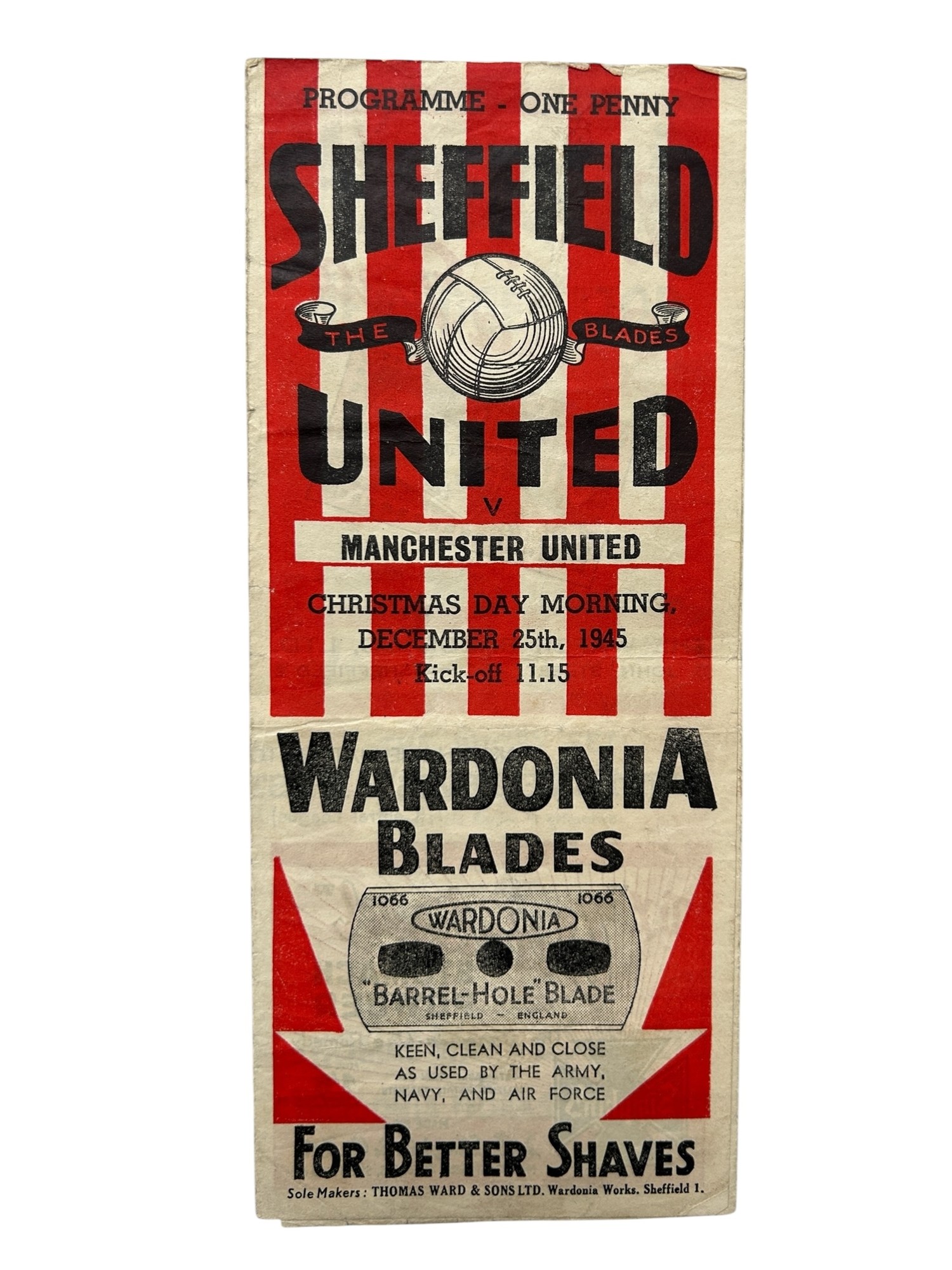 MANCHESTER UNITED AWAY VERSUS SHEFFIELD UNITED 1945/46 FOOTBALL ...