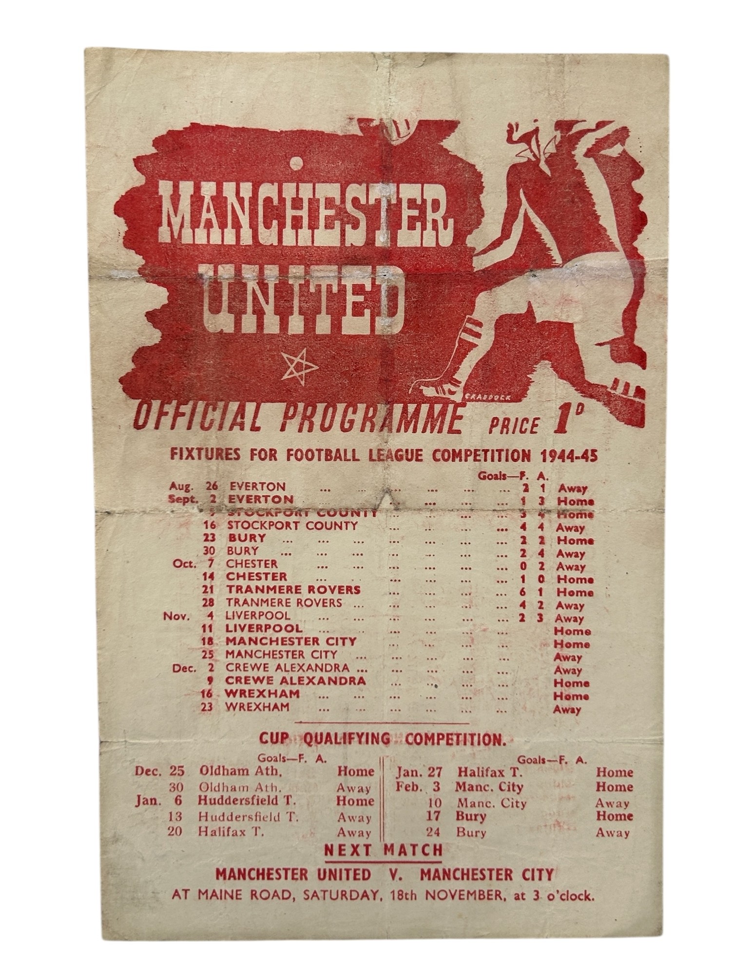 MANCHESTER UNITED VERSUS LIVERPOOL 1944/45 FOOTBALL PROGRAMME, 11/11 ...