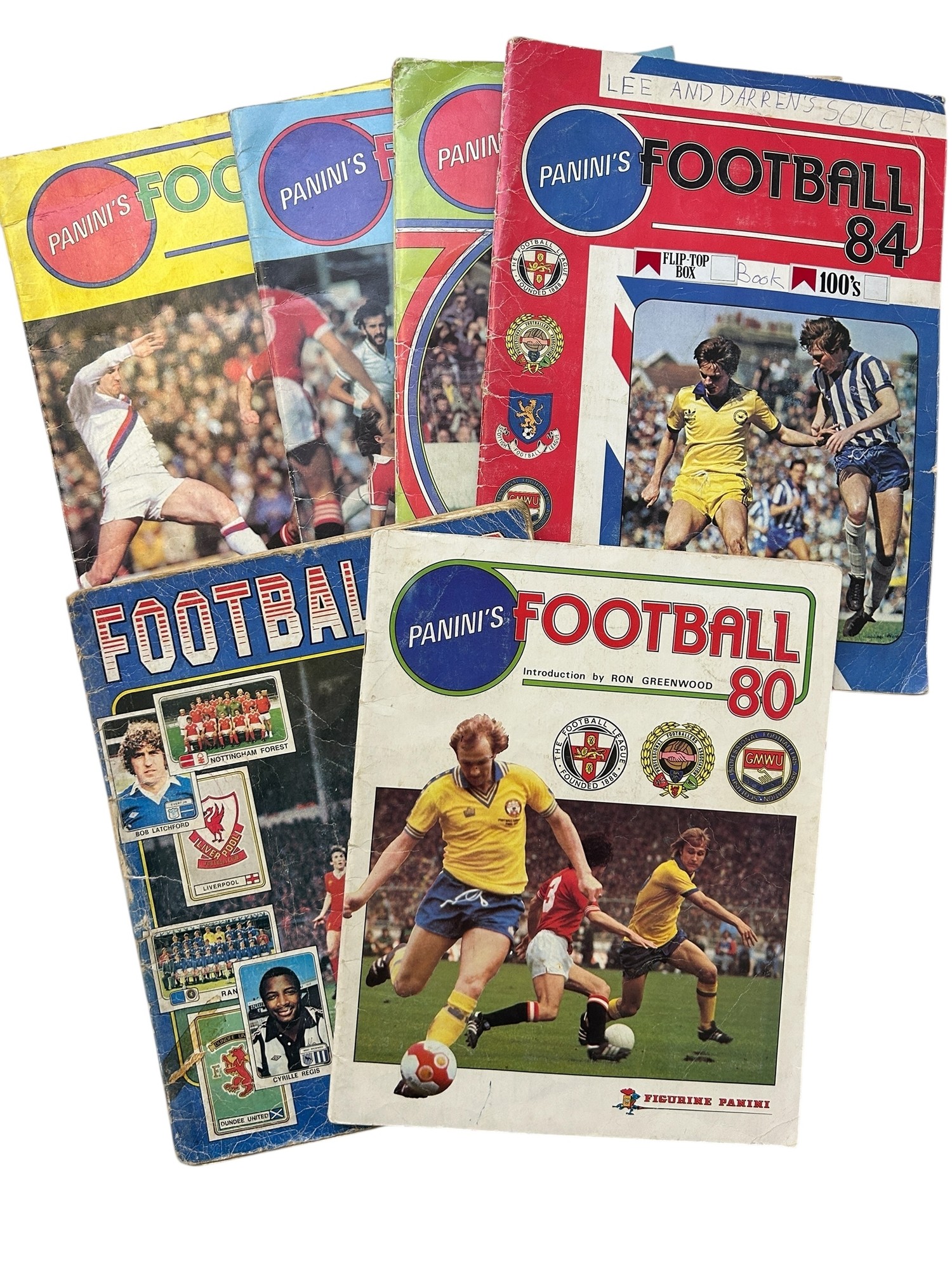 X6 PANINI FOOTBALL STICKER ALBUMS, 79/80/81/82/83/84, ALL PART-FILLED ...