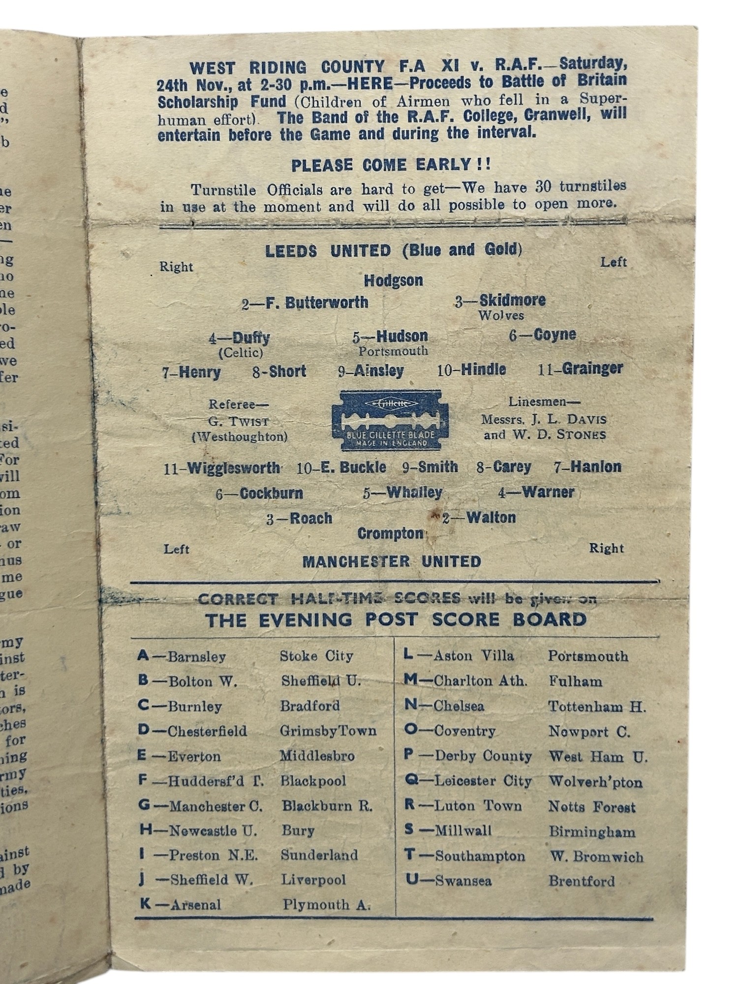 MANCHESTER UNITED AWAY VERSUS LEEDS UNITED 1945/46 FOOTBALL PROGRAMME ...
