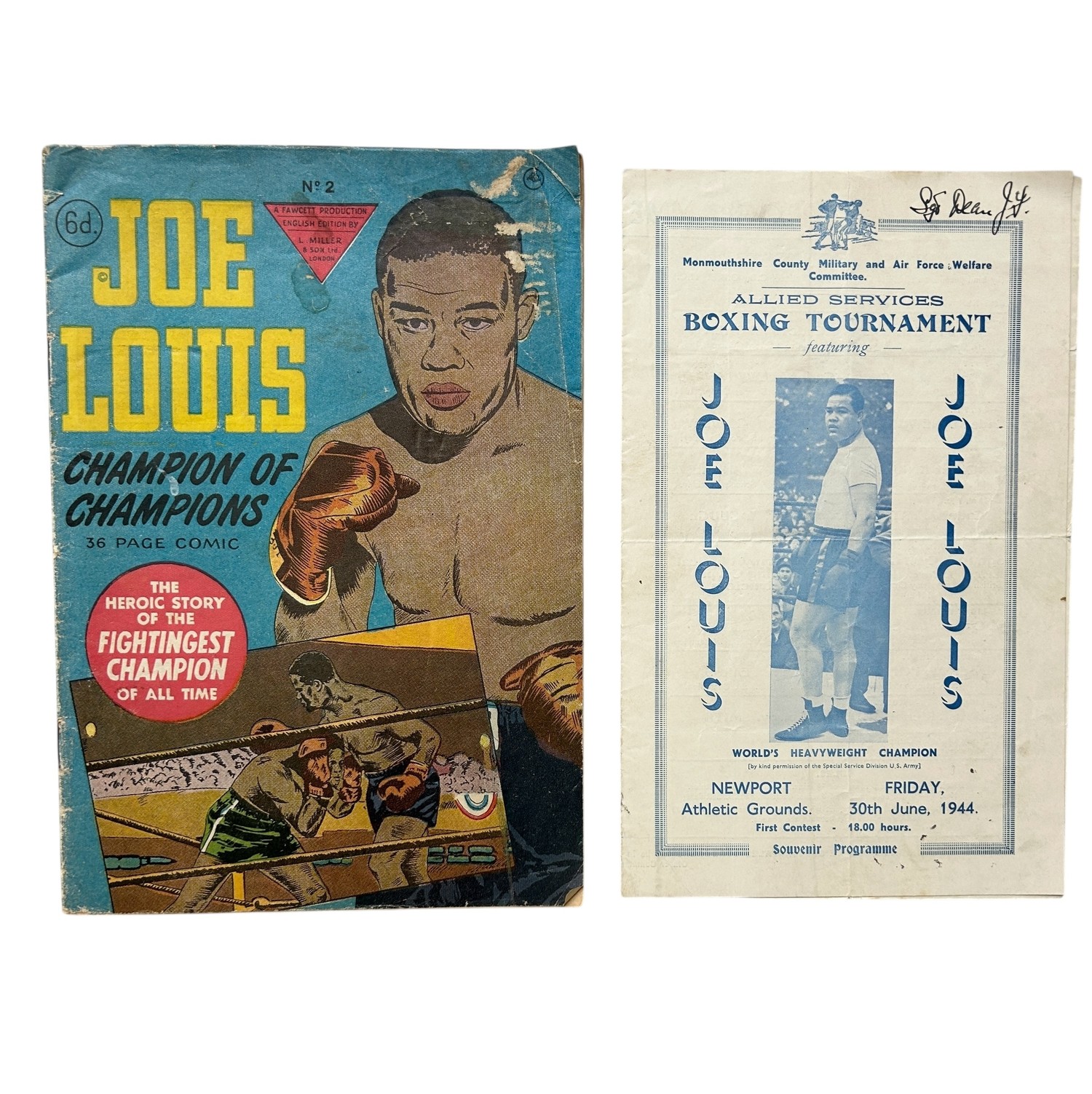 X2 JOE LOUIS BOXING PROGRAMMES, 1944 ALLIED SERVICES BOXING TOURNAMENT ...