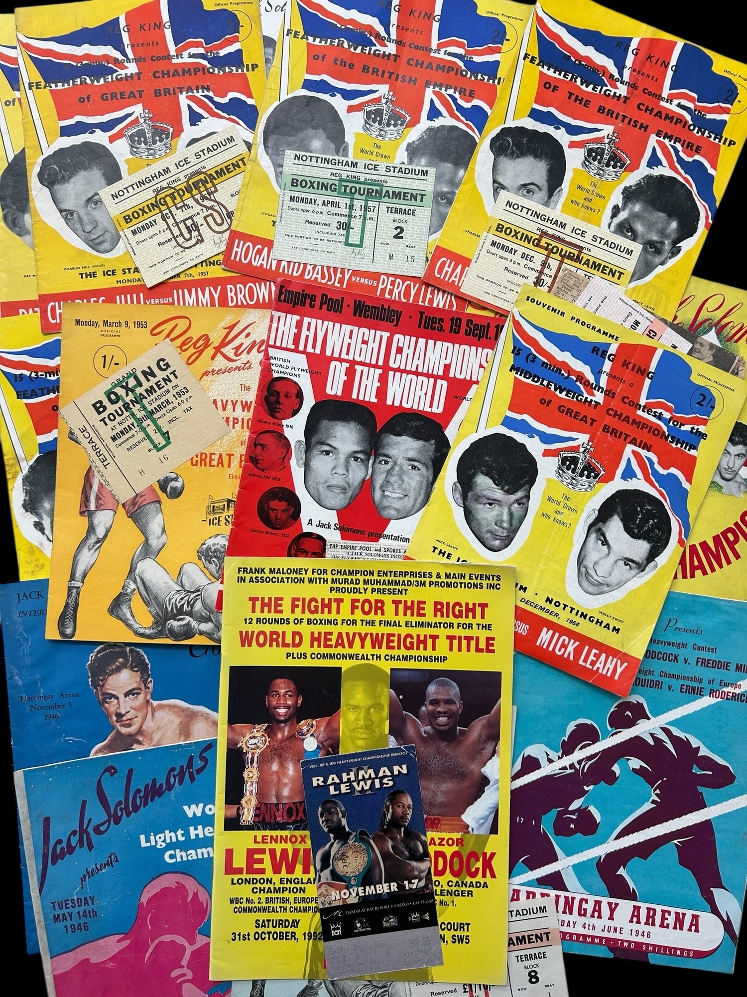 COLLECTION OF BOXING PROGRAMMES/ TICKETS, 19 EXAMPLES, 1940S ONWARDS ...