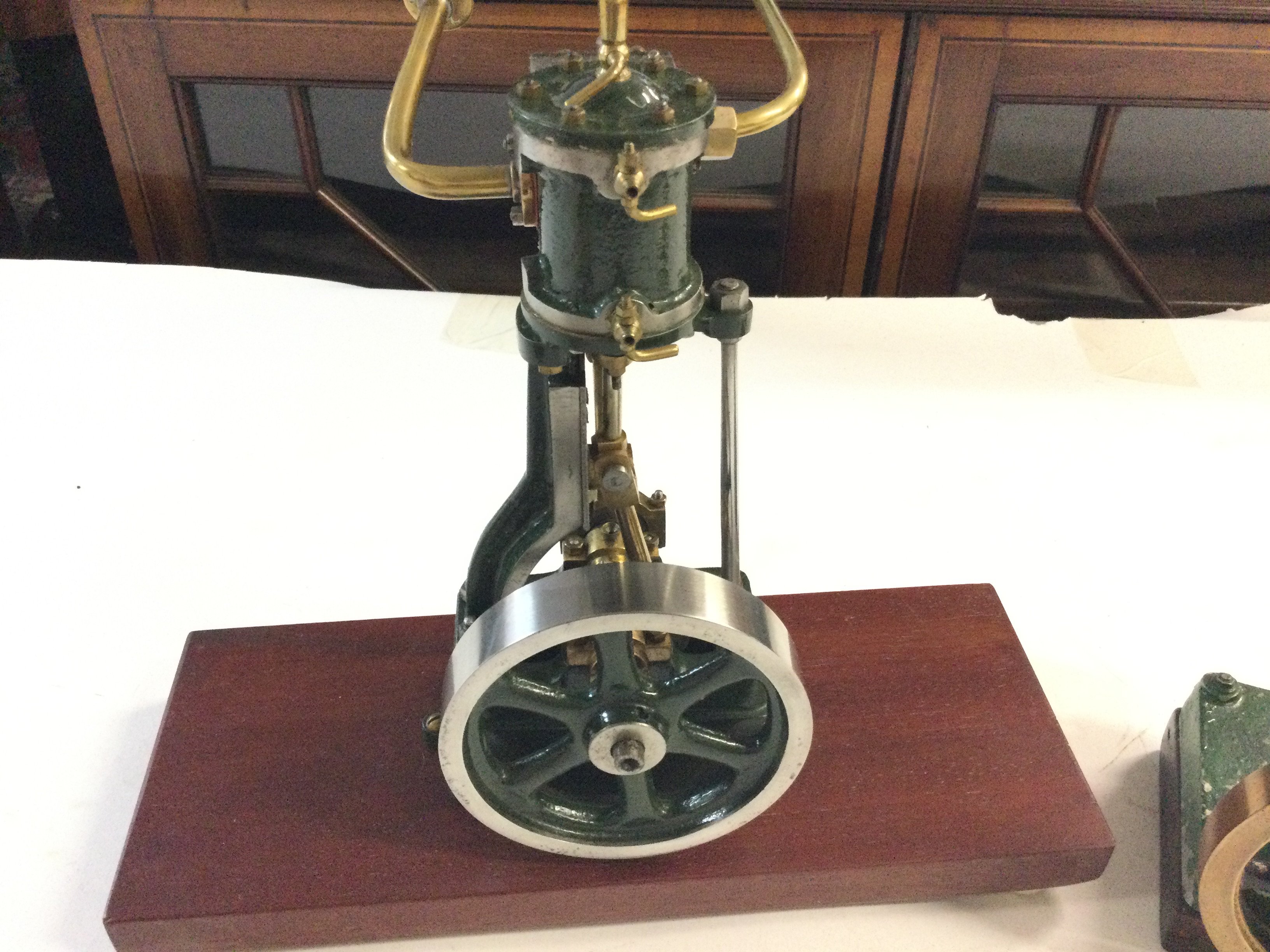 2 Small Horizontal And Vertical Model Steam Engines on Wooden Plinths.(2).