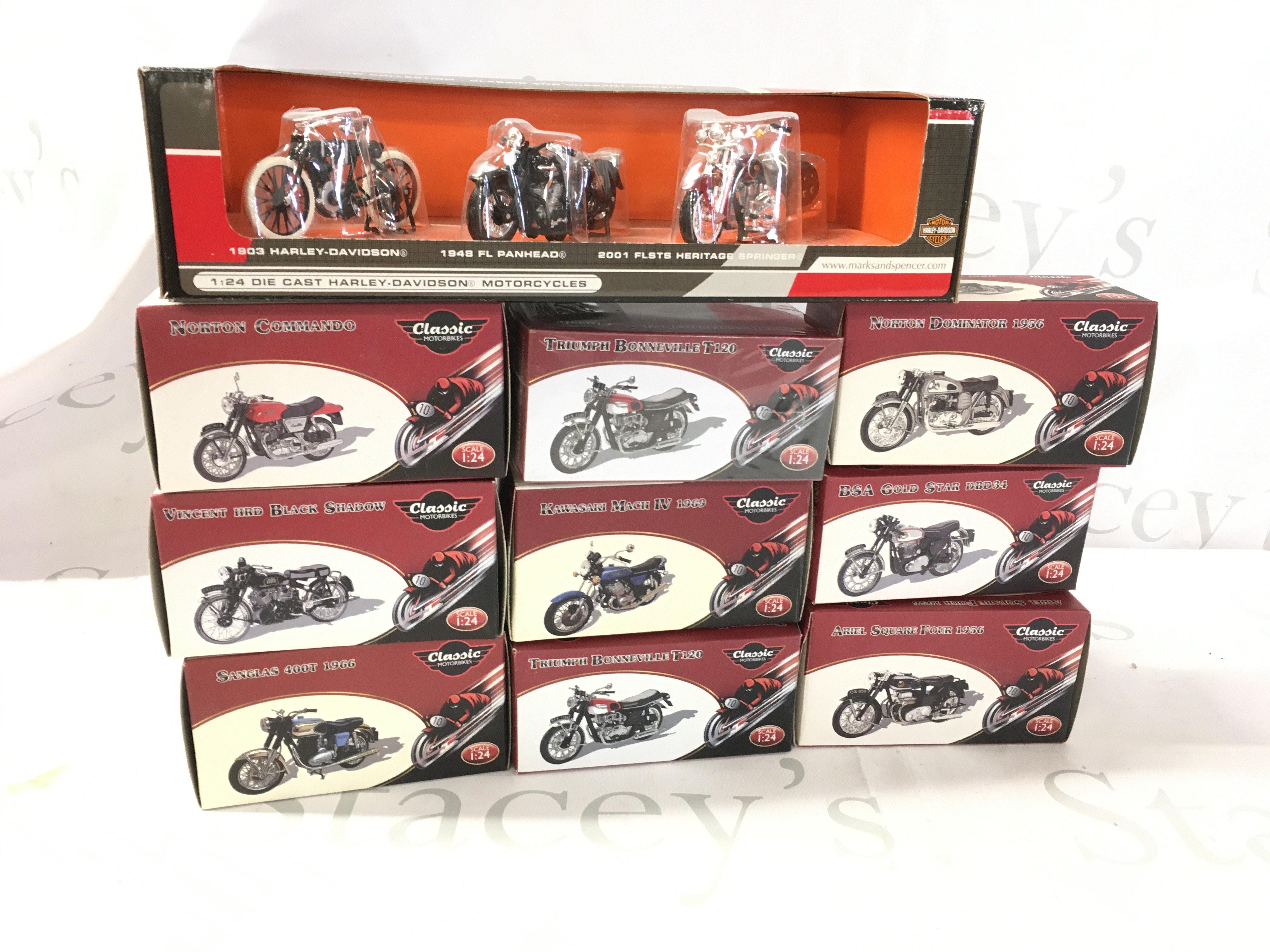 A collection of 9 boxed model motorcycles by Atlas in the Classic ...
