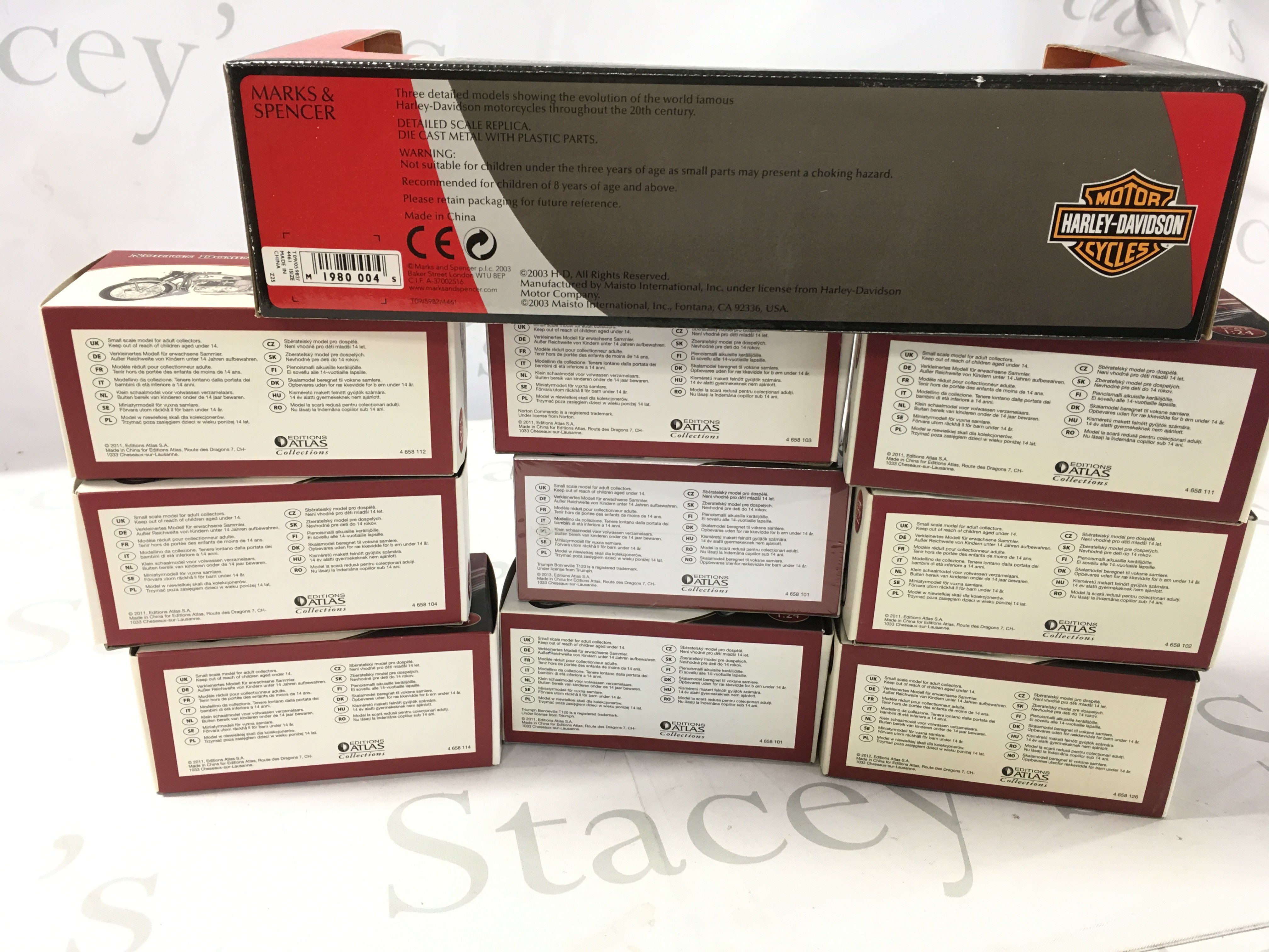 A collection of 9 boxed model motorcycles by Atlas in the Classic ...