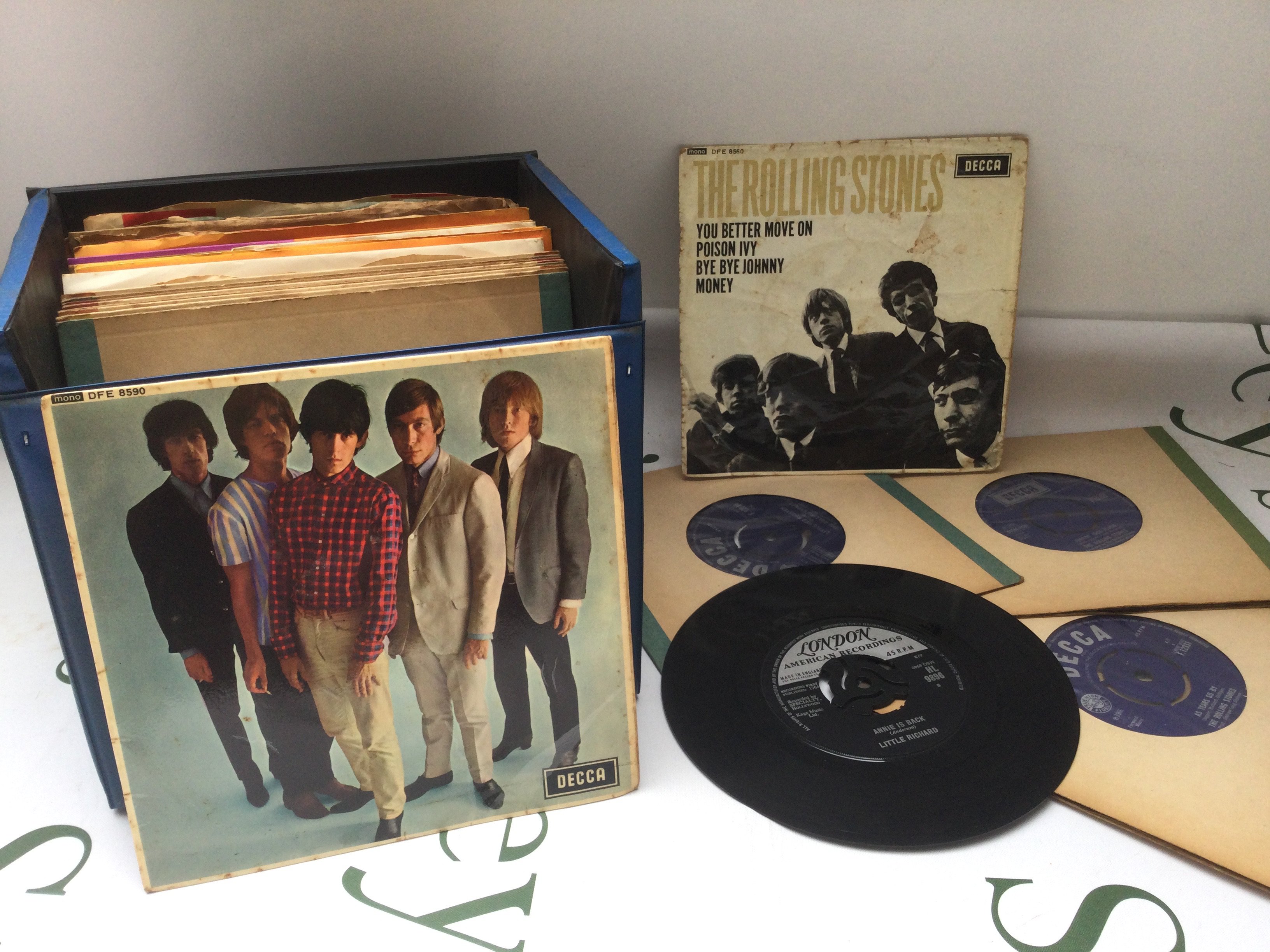 A record case of 7" singles and EPs comprising mainly Rolling Stones ...