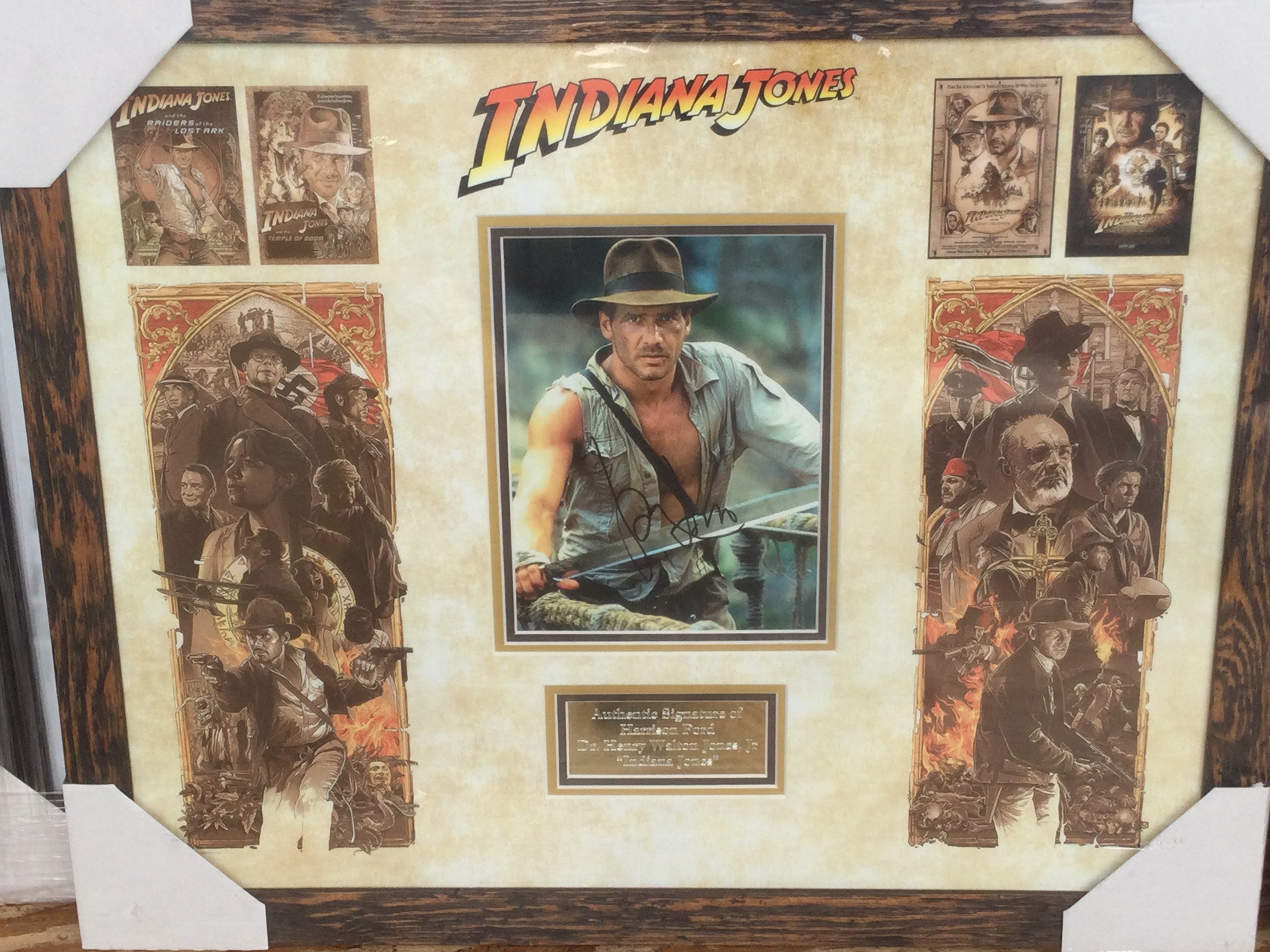 A framed and glazed Indiana Jones display signed by Harrison Ford with ...