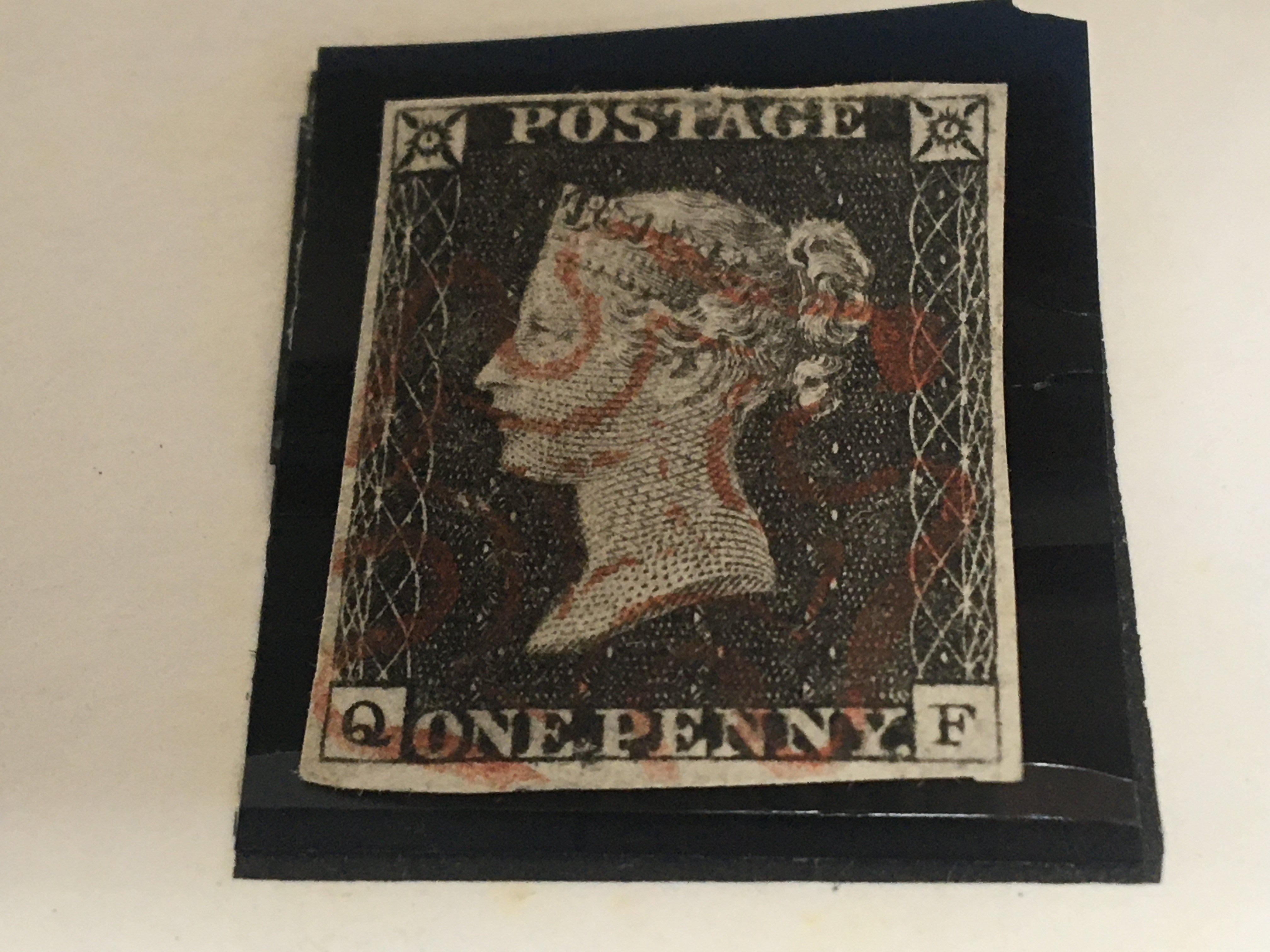 An 1840 Victorian penny black back stamp with red Maltese cross good ...