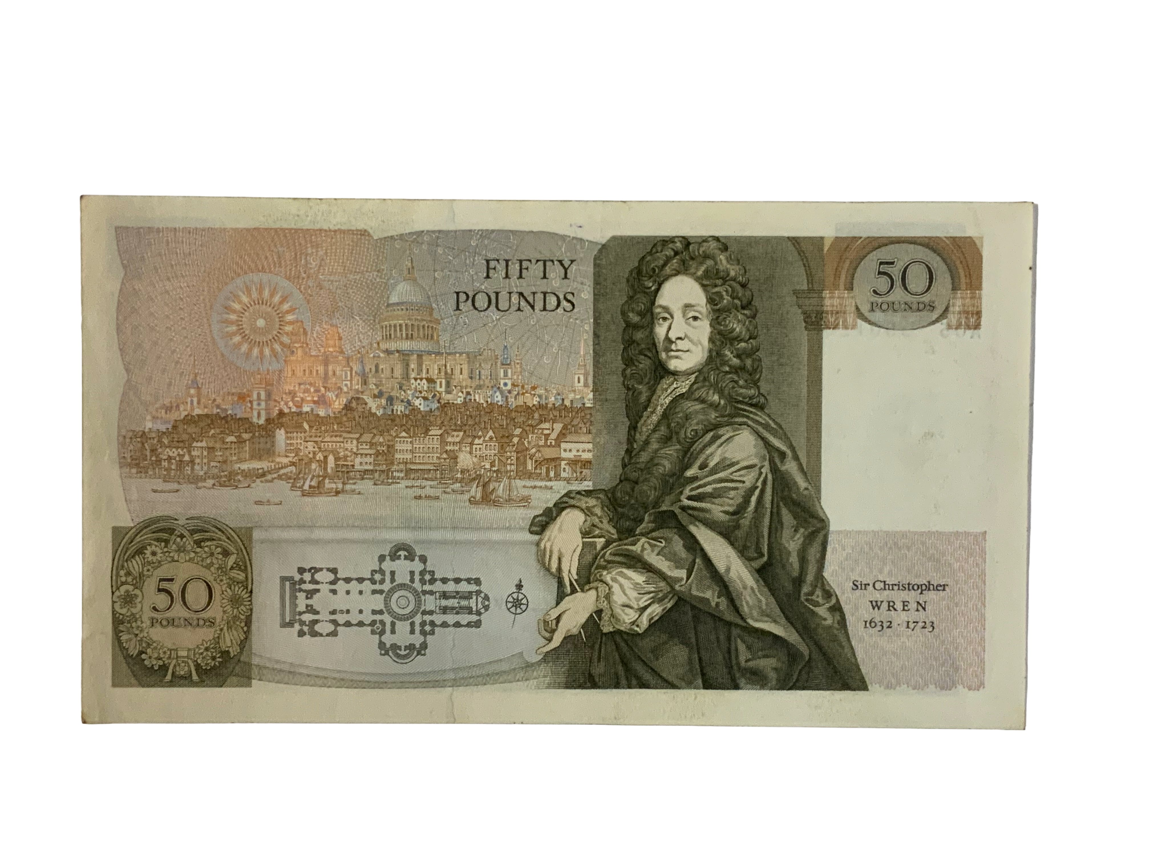 1981-1996 Bank of England issue 50 Pound Note,Orange Christopher Wren ...