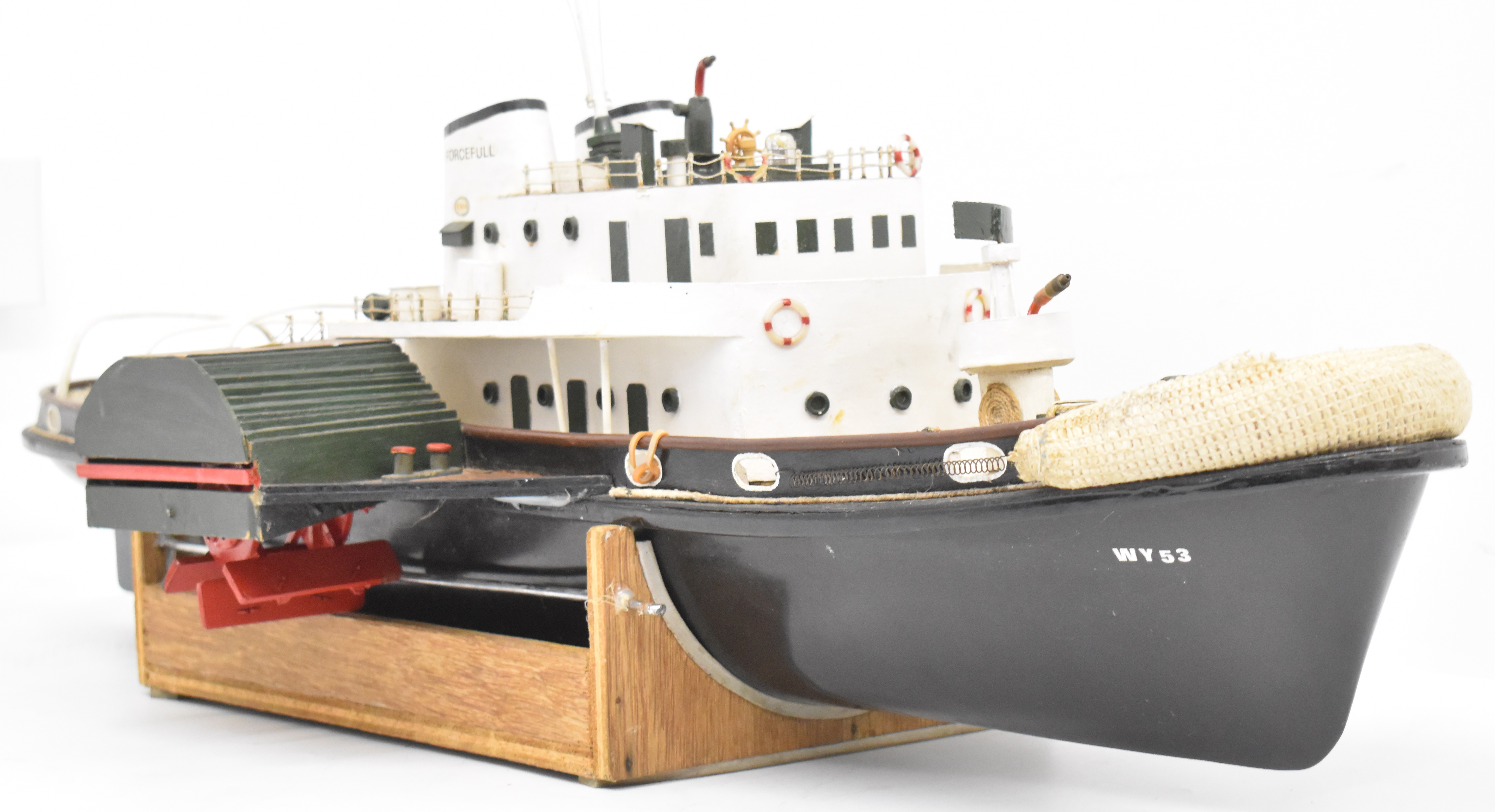 Forceful model paddle tug boat with fibreglass hull and wooden deck ...