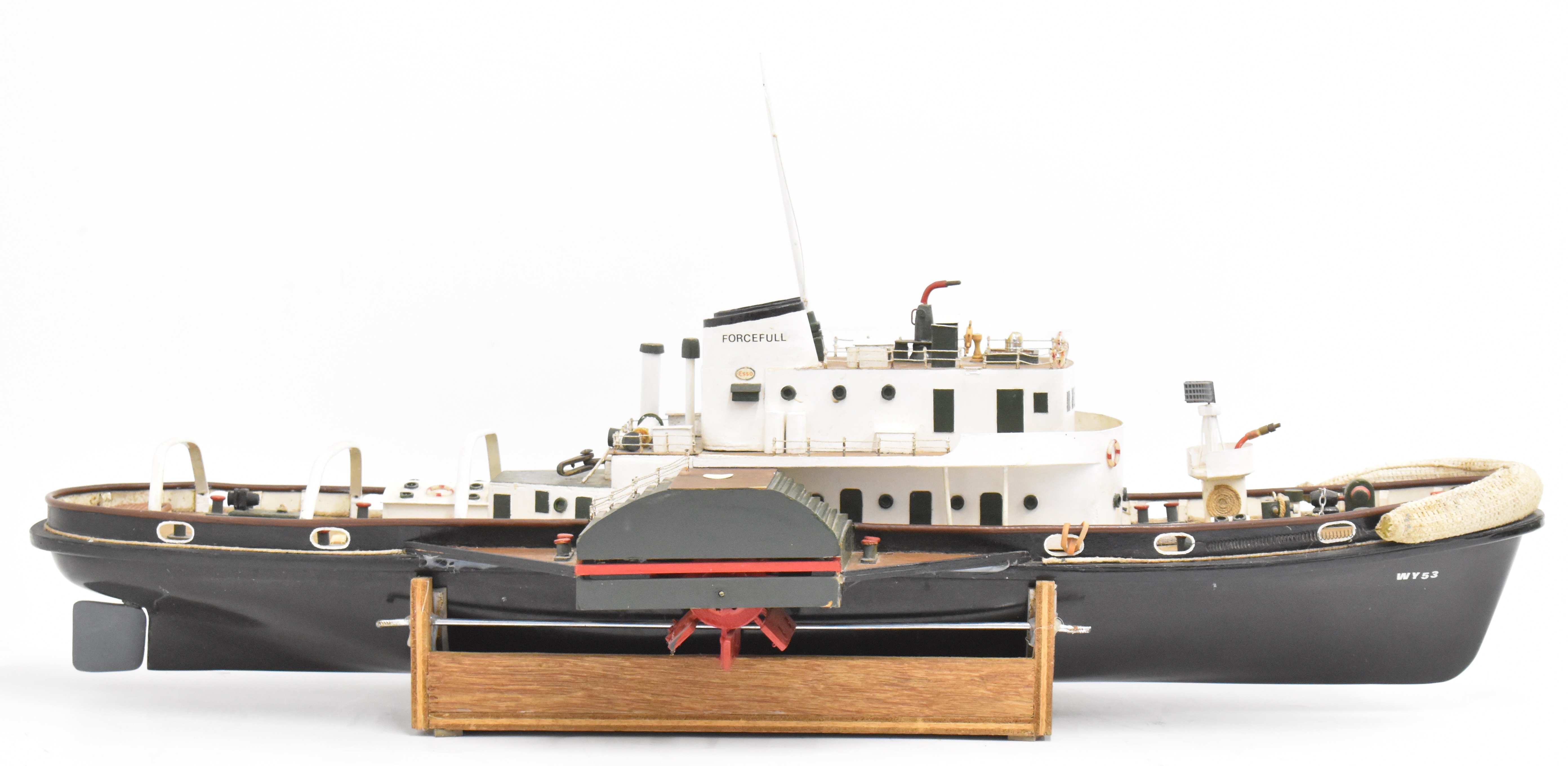 Forceful model paddle tug boat with fibreglass hull and wooden deck ...