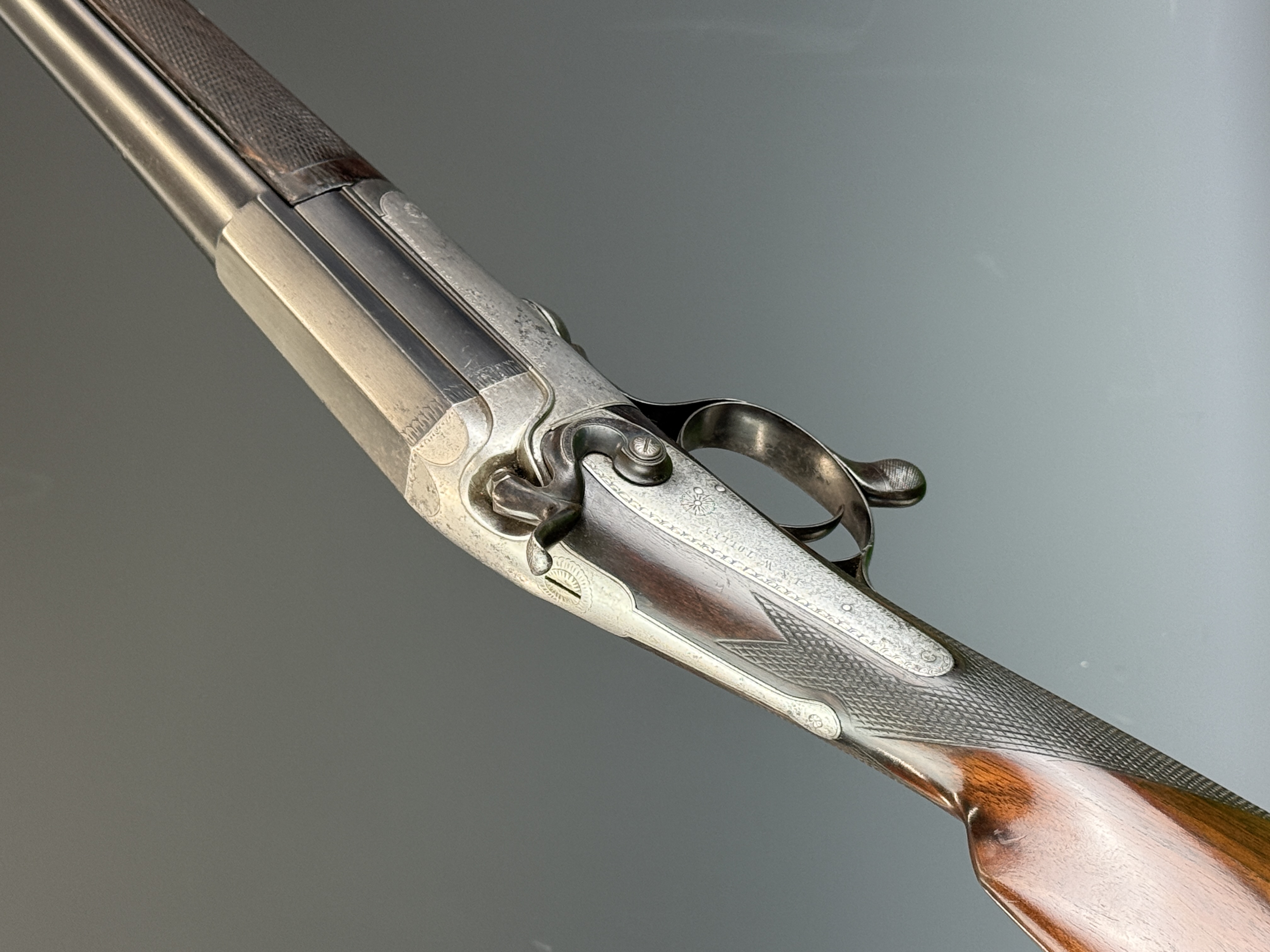 J & W Tolley 8 bore hammer action shotgun with named and border ...