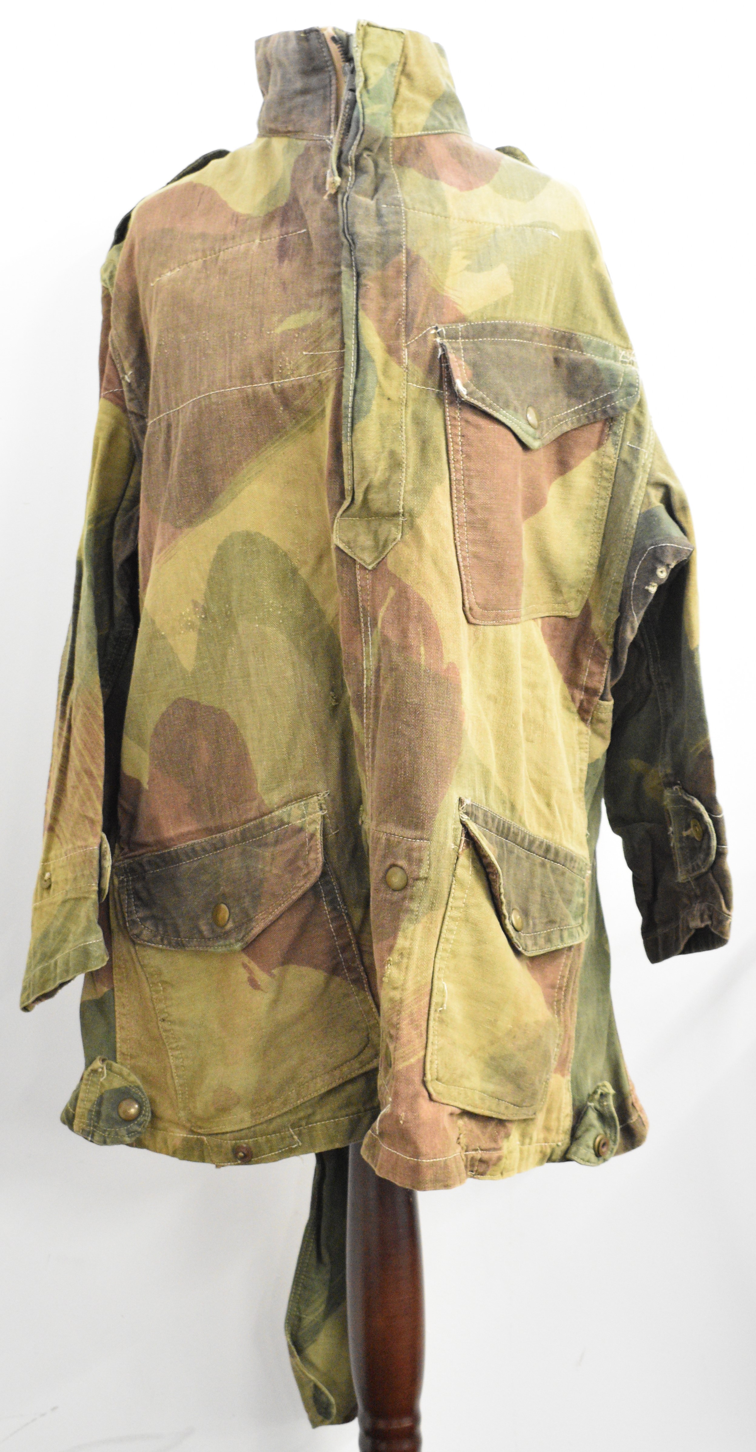 WW2 era Denison smock, green, tan and brown camouflage with half front ...